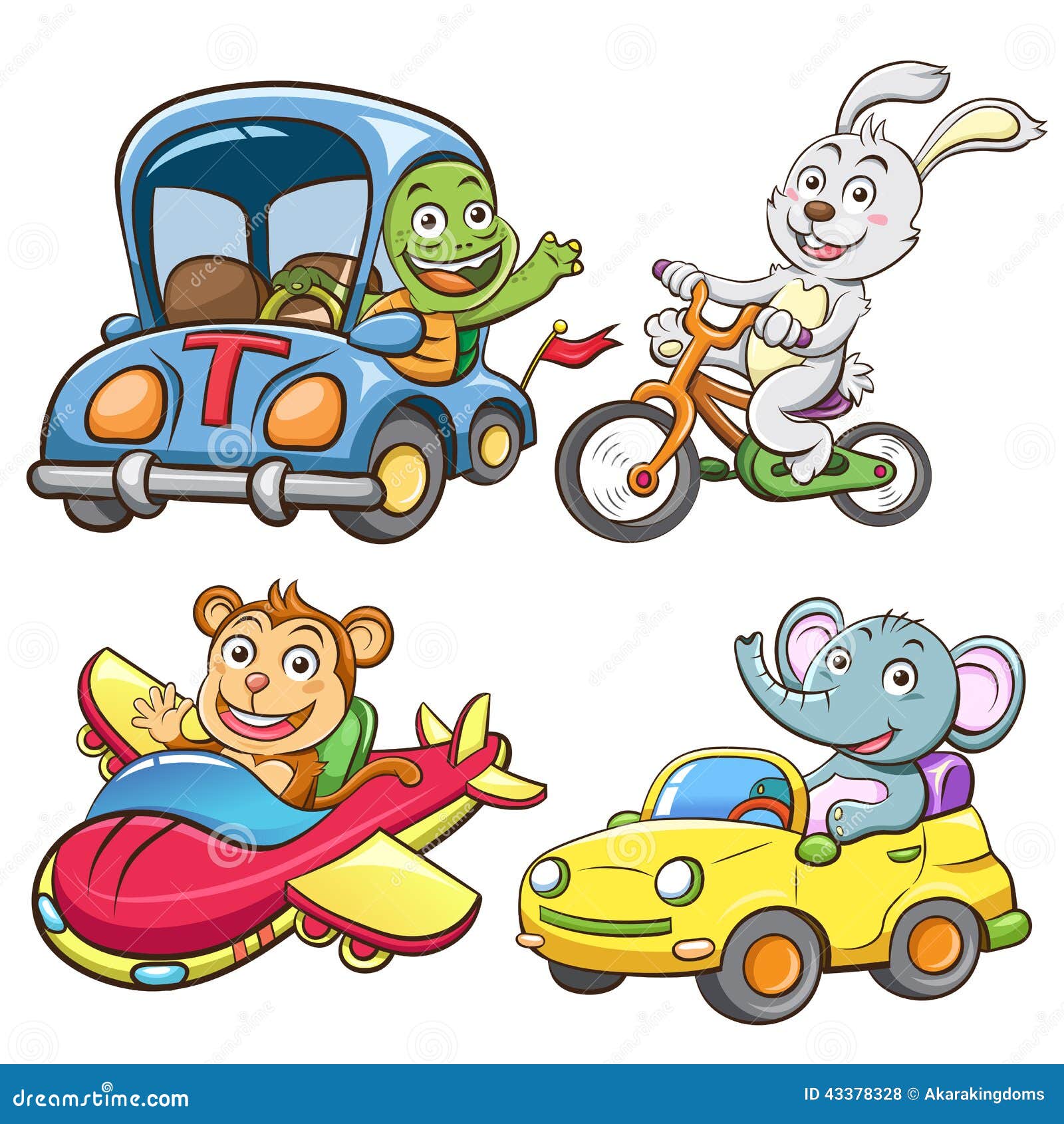 Funny Vehicle and Animal Set. Stock Vector - Illustration of cute ...