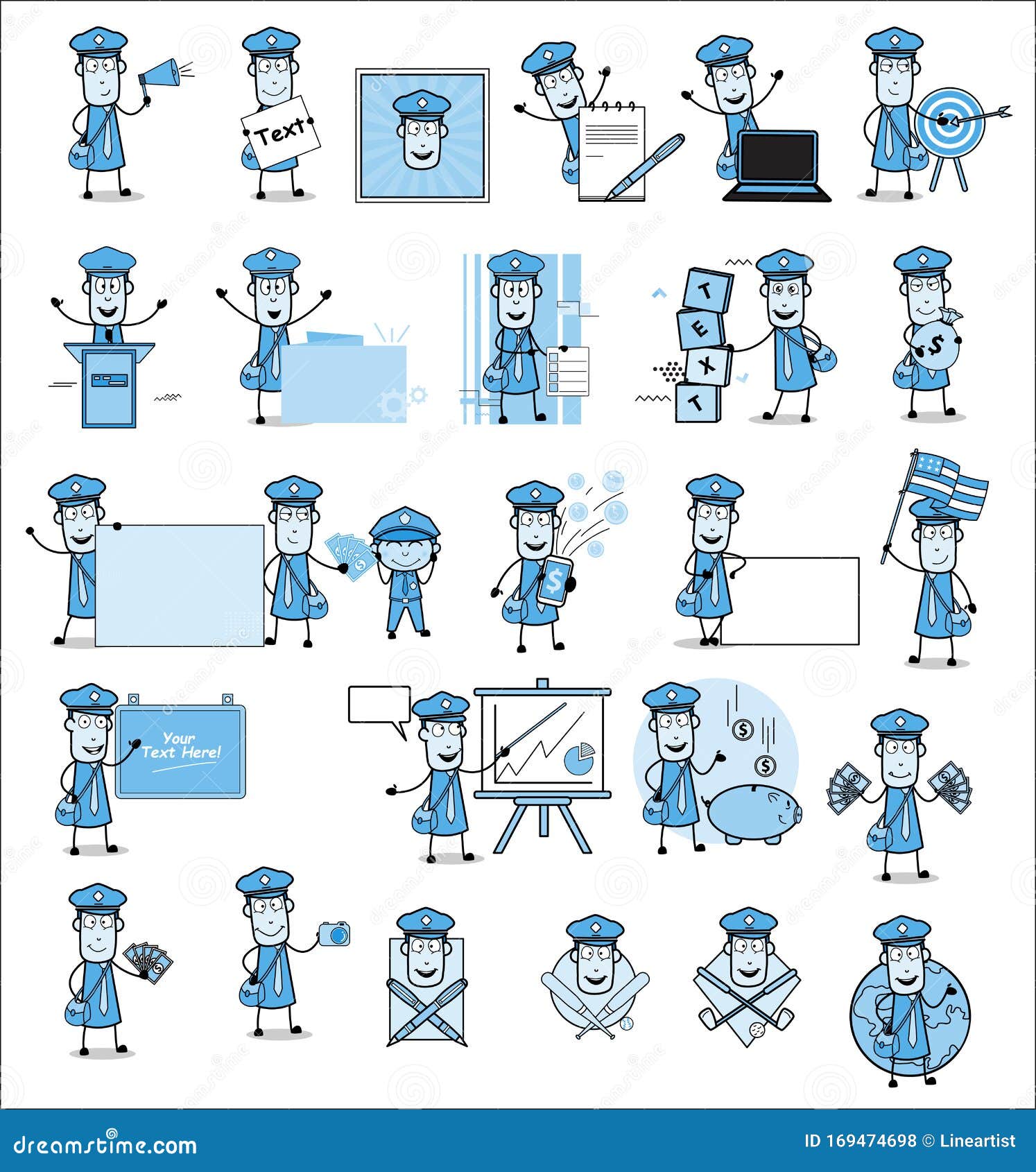 Vintage Postman Delivering Letter Drawing Cartoon Vector ...