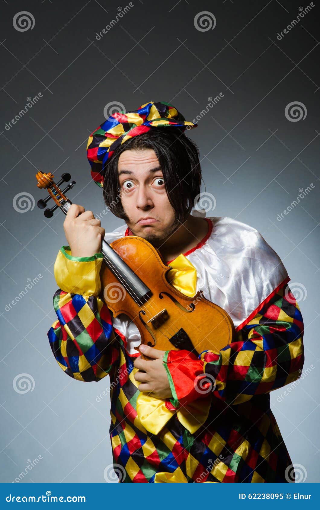 The Funny Violin Clown Player in Musical Concept Stock Image - Image of ...
