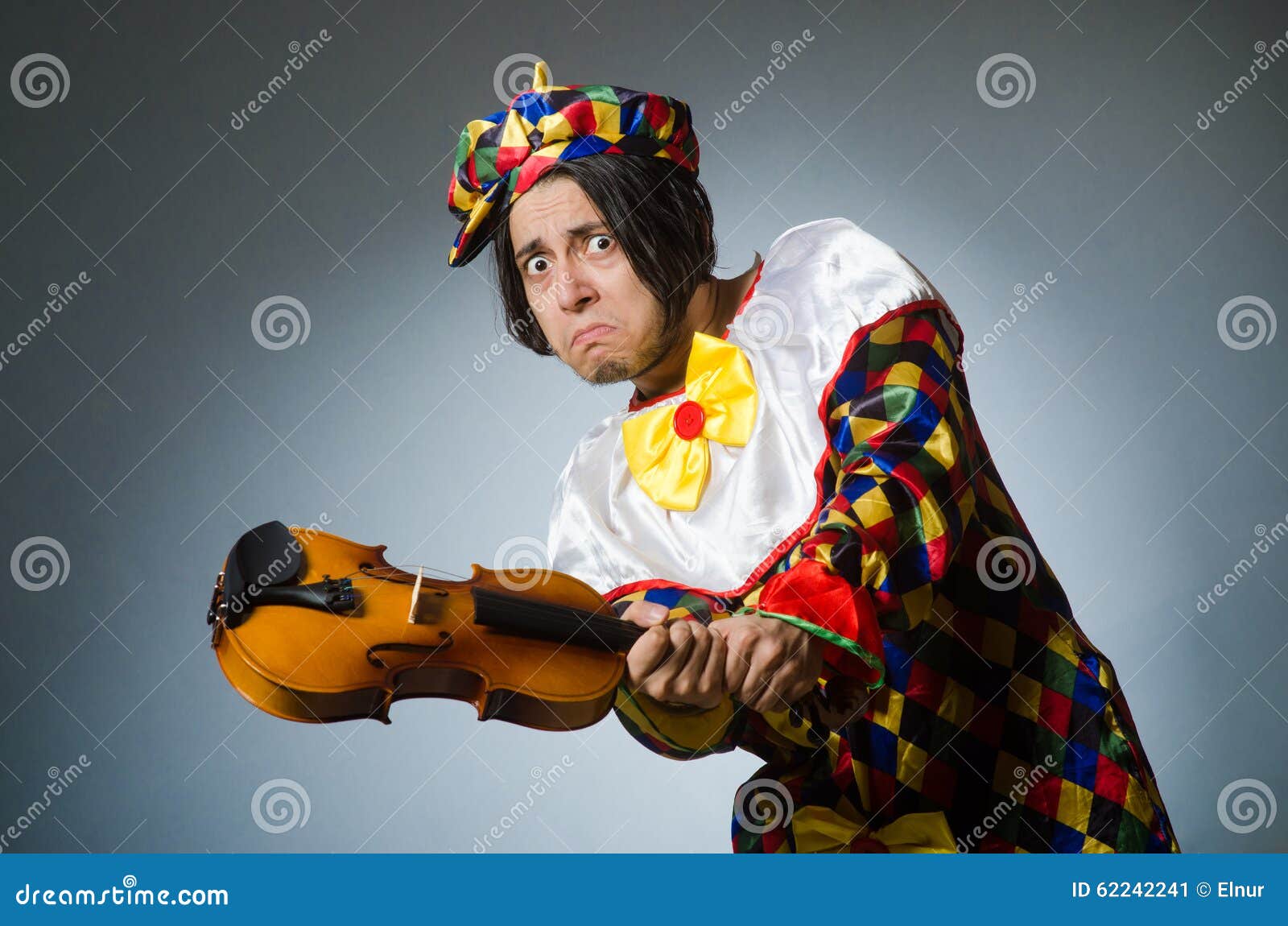 The Funny Violin Clown Player in Musical Concept Stock Image - Image of ...