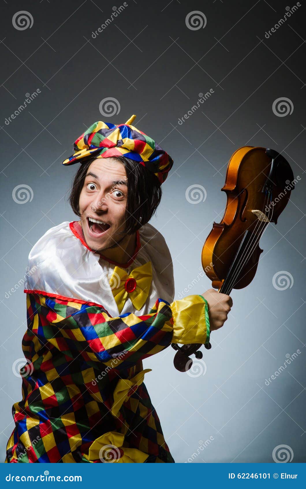 The Funny Violin Clown Player in Musical Concept Stock Image - Image of ...