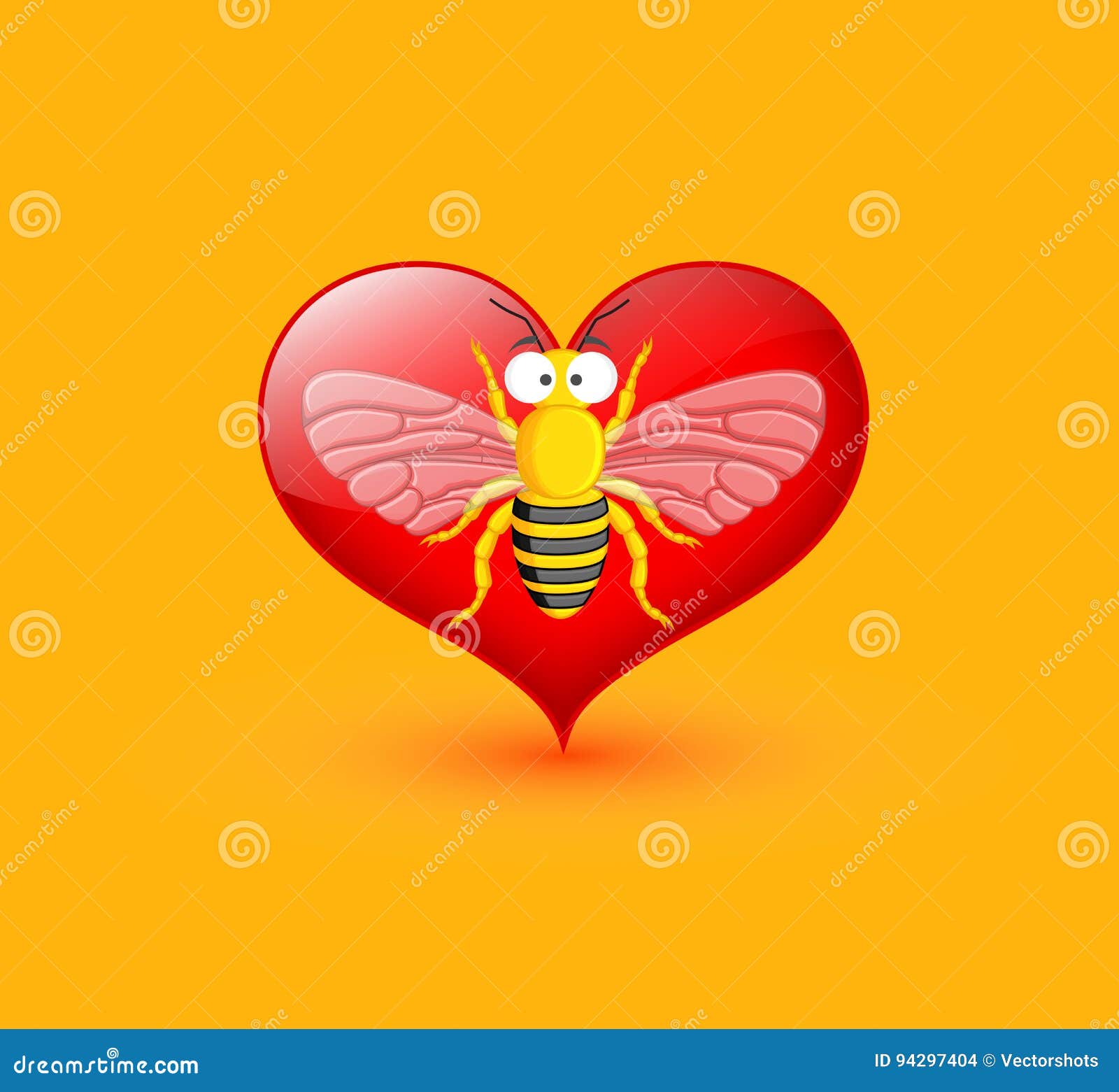 Funny Wasp Isolated on Heart Stock Vector - Illustration of flat, funny ...