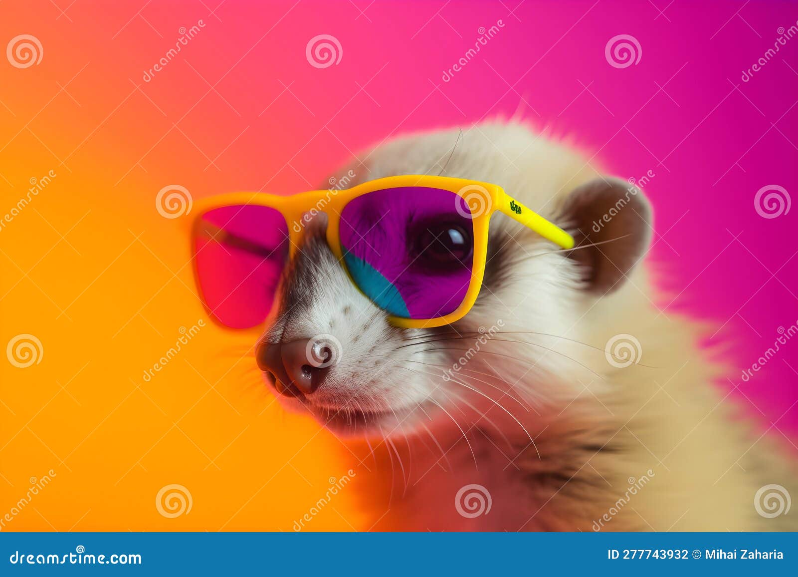 Funny Weasel Wearing Sunglasses in Studio with a Colorful and Bright ...