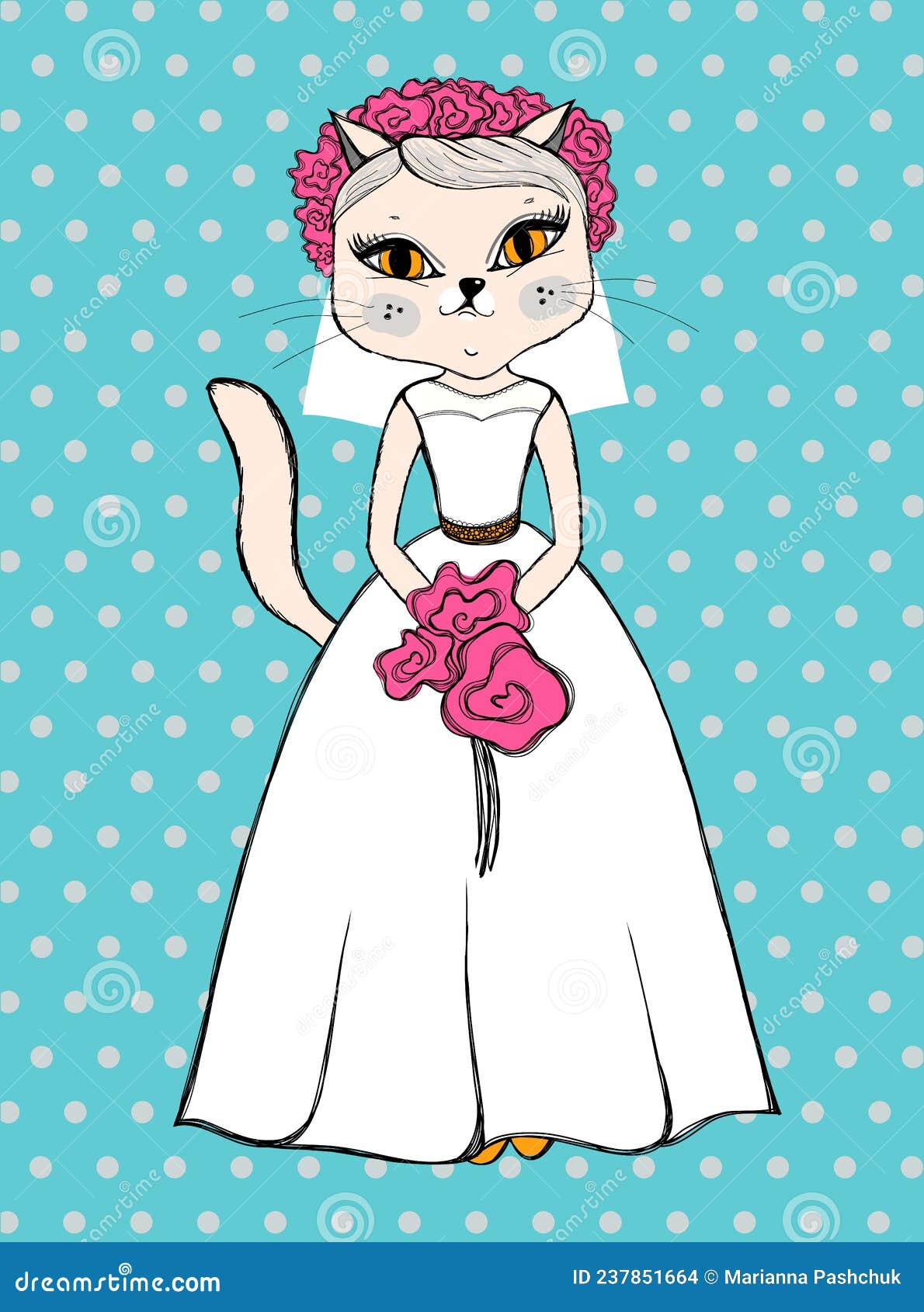 Funny Wedding Greeting Card, Invitation with Cat Bride. Vector ...