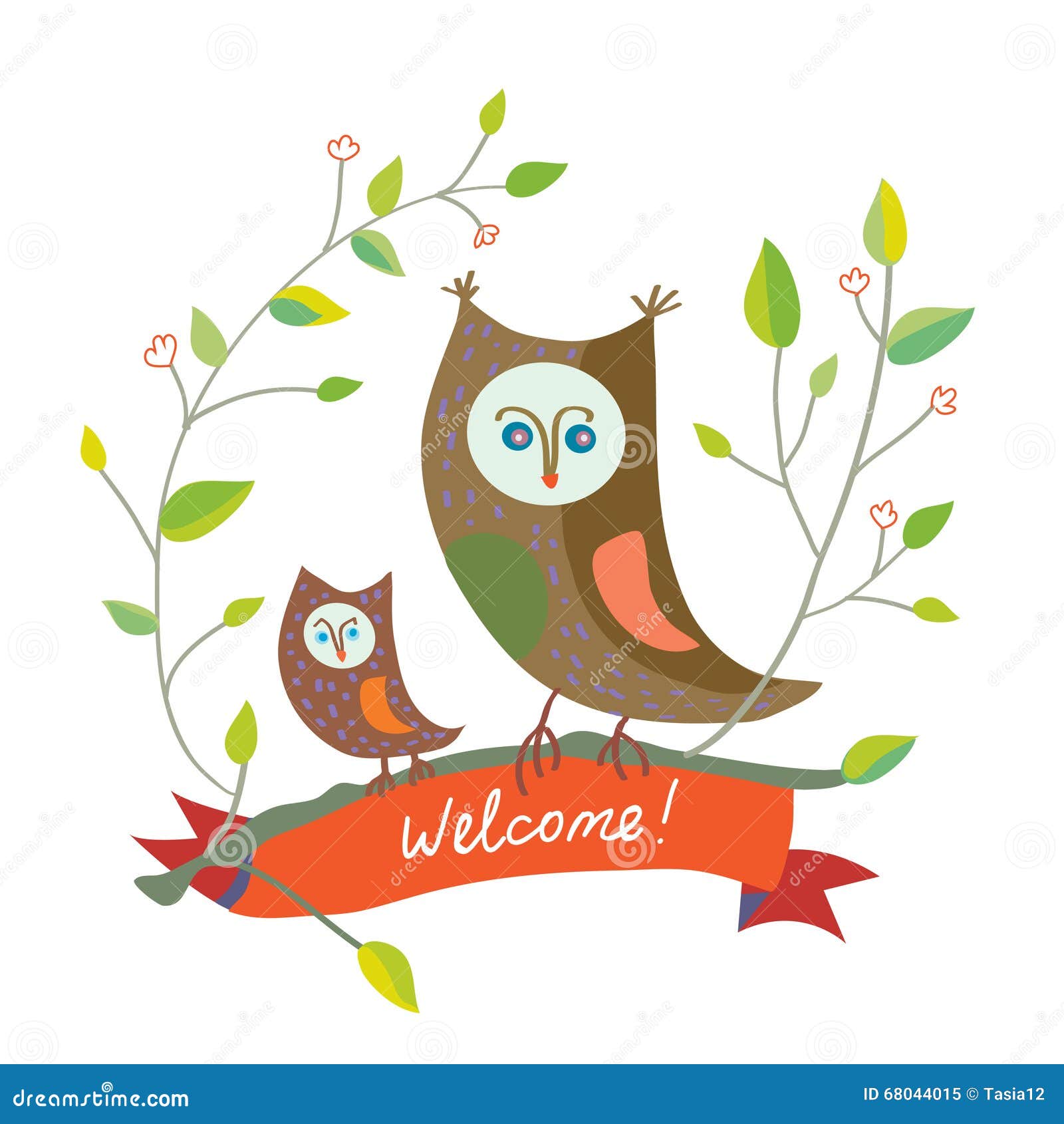 Funny Welcome Card with Owl - Cute Design Stock Vector - Illustration ...