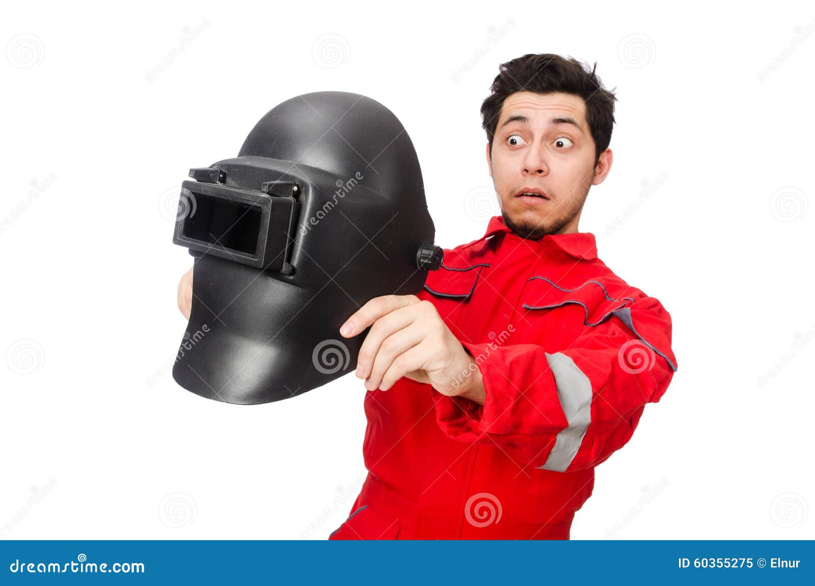 Funny Welder Isolated on White Stock Image - Image of helmet, humour ...