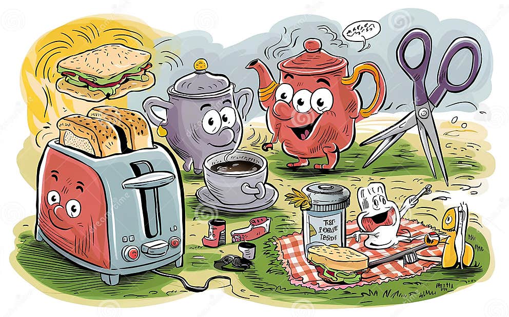 A Funny Whimsical Illustration of Everyday Objects Stock Illustration ...