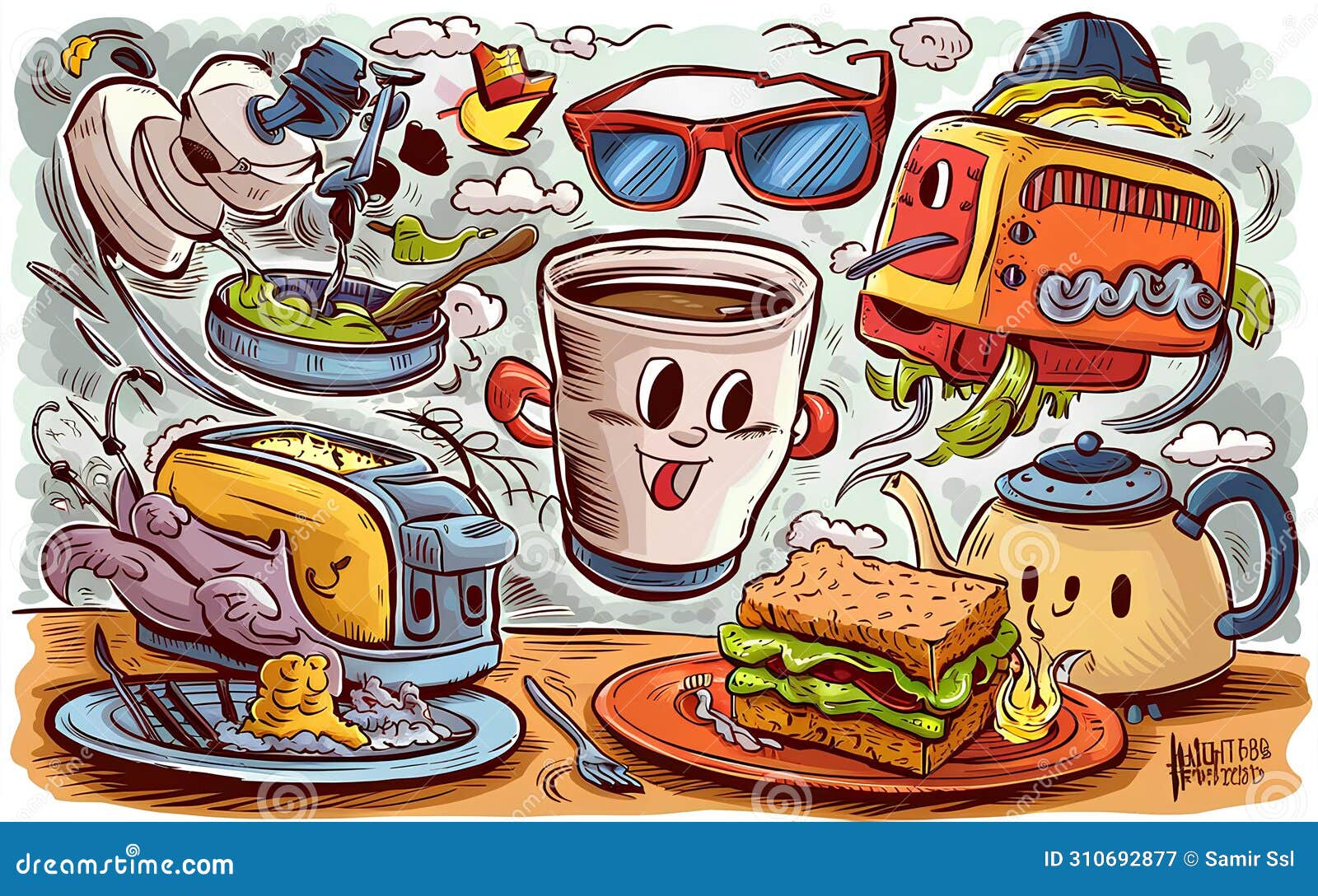 A Funny Whimsical Illustration of Everyday Objects Stock Illustration ...