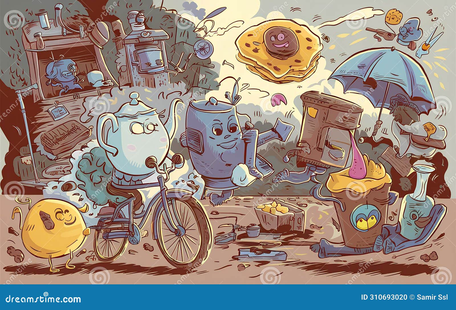 A Funny Whimsical Illustration of Everyday Objects Stock Illustration ...