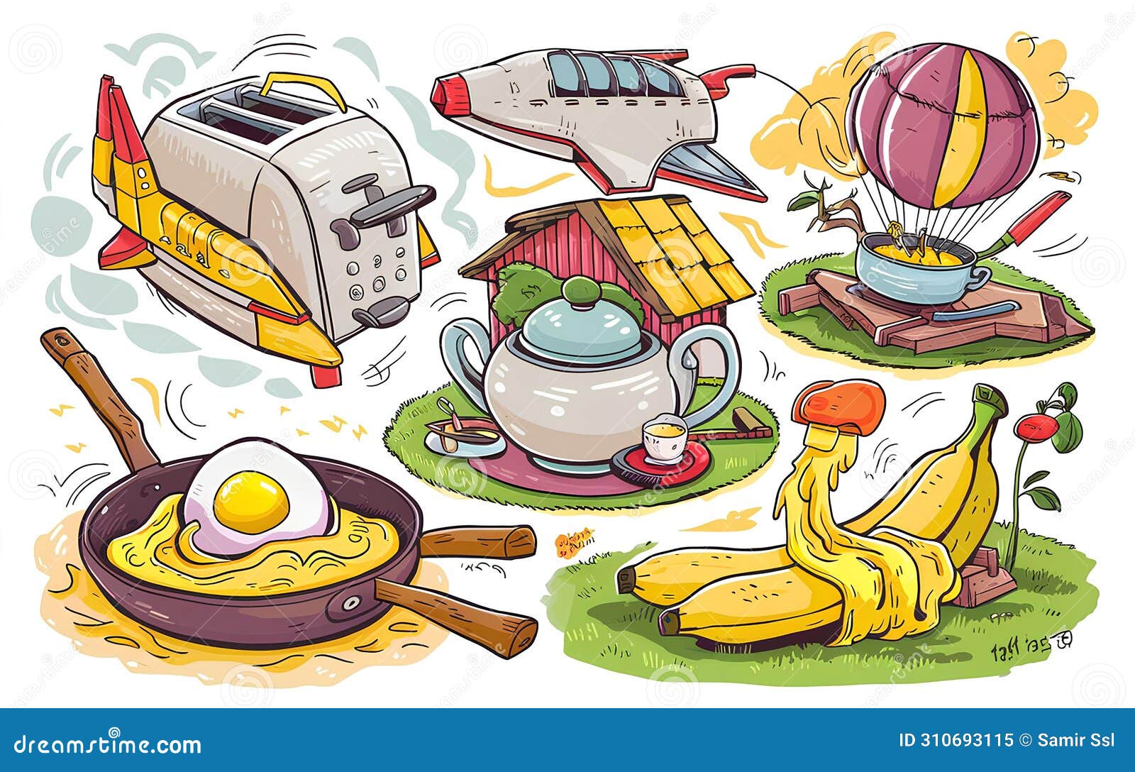 A Funny Whimsical Illustration of Everyday Objects Stock Illustration ...