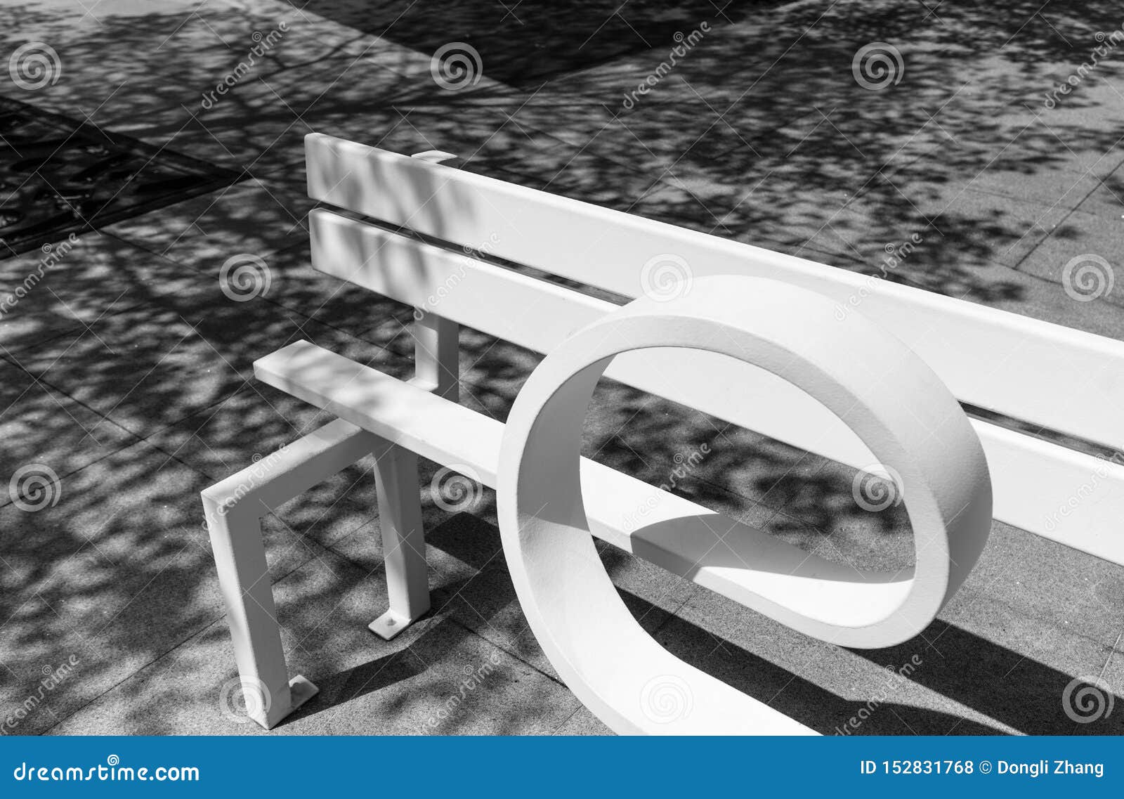 Funny White Color Long Bench in Public Park Stock Photo - Image of ...