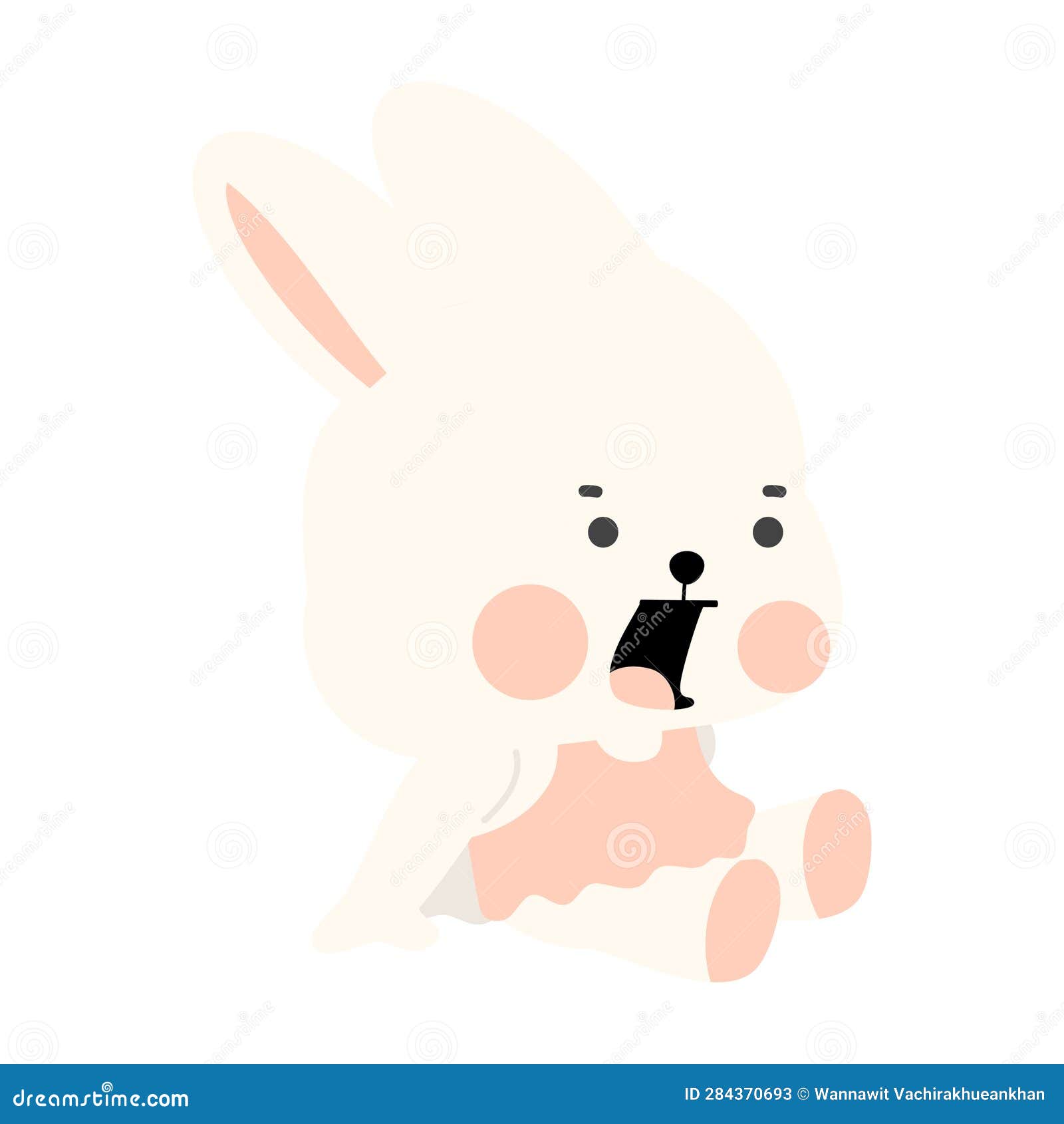 Funny White Rabbit Sitting Down Stock Vector - Illustration of ribbon ...