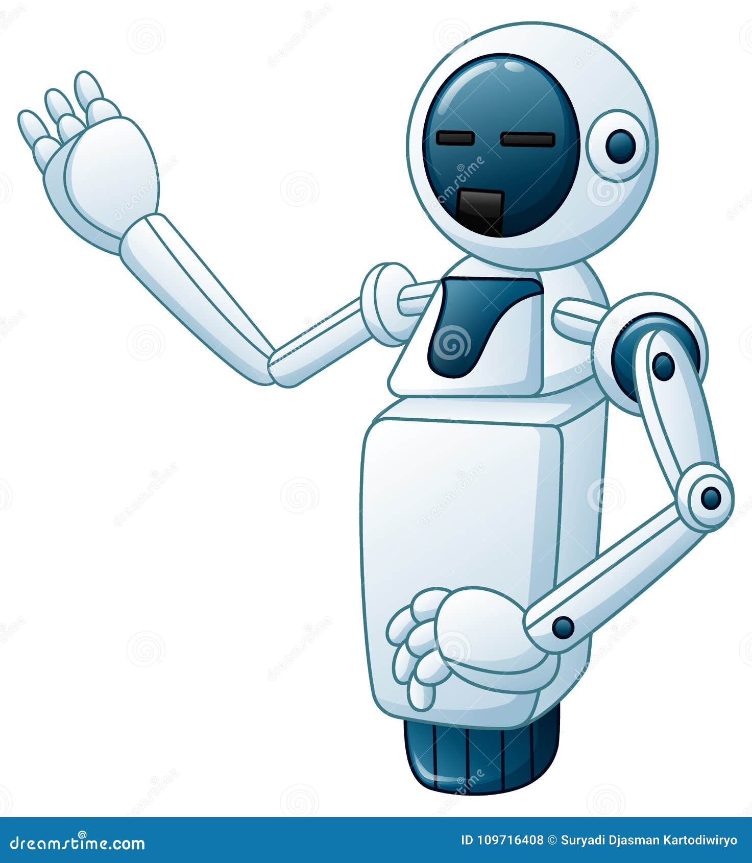 Funny White Robot One Hand Up Stock Vector - Illustration of cute ...