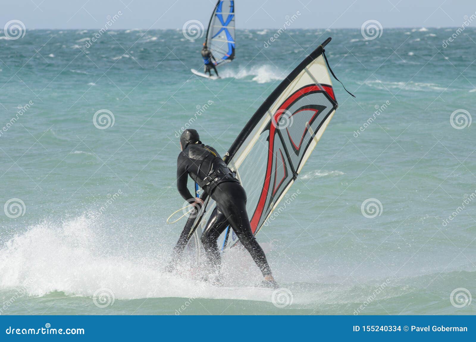 Funny Windsurfing on the Crystal Clear Water Stock Photo - Image of ...