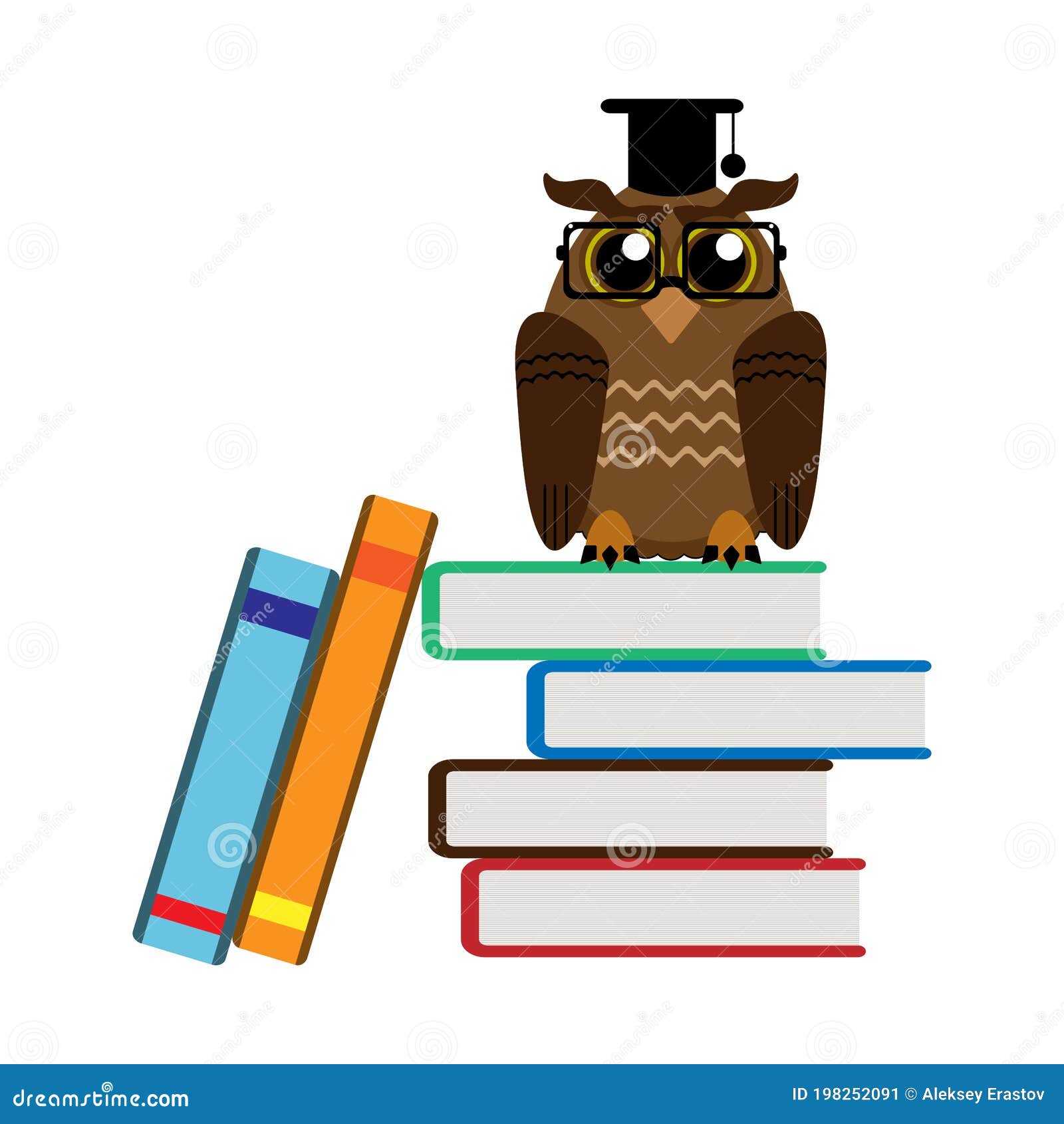 Funny Wise Owl and Books. Vector Illustration. Stock Vector ...