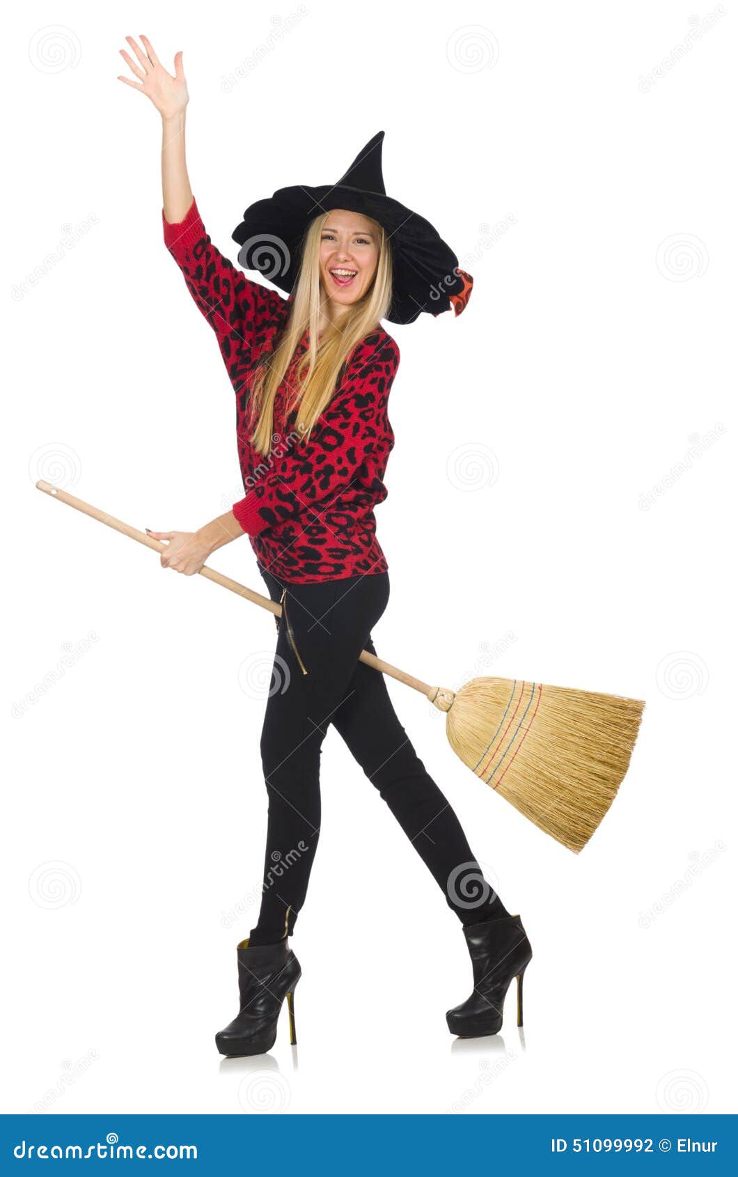 Funny witch with broom stock photo. Image of home, holiday - 51099992
