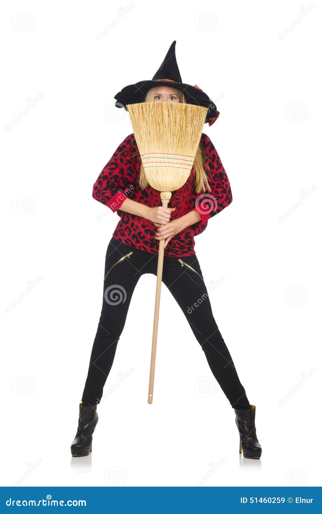 Funny witch with broom stock image. Image of isolated - 51460259