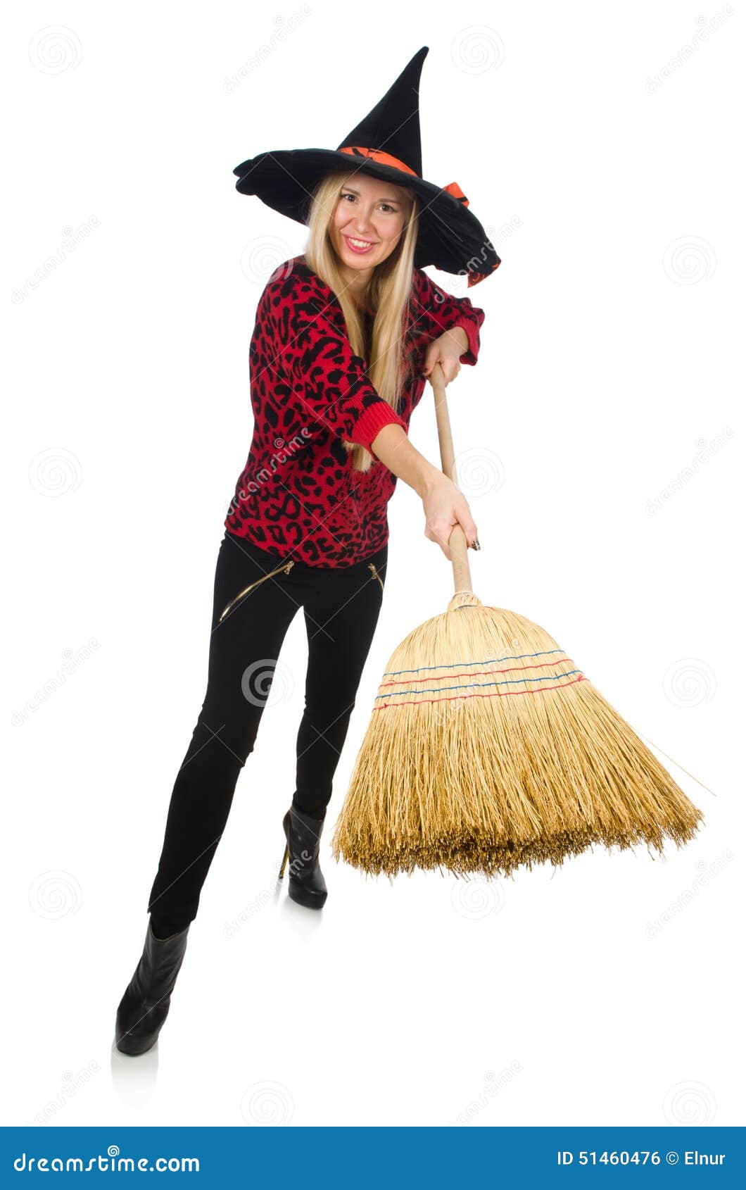 Funny witch with broom stock photo. Image of home, horror - 51460476
