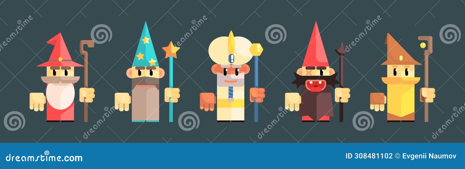 Funny Wizard and Magical Old Warlock Character Vector Set Stock ...