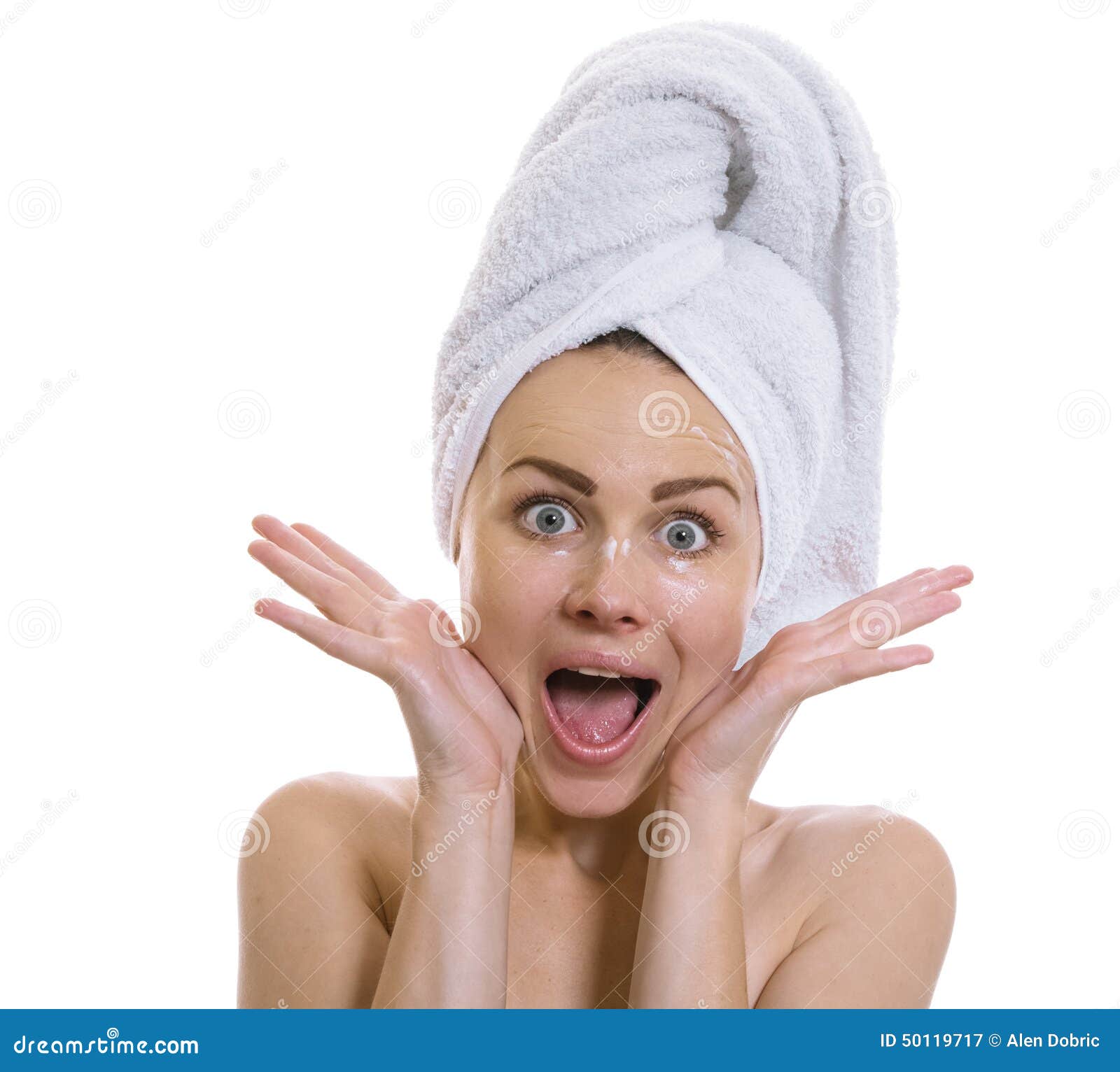 Funny Woman after Bathing Screaming Stock Image - Image of contour ...