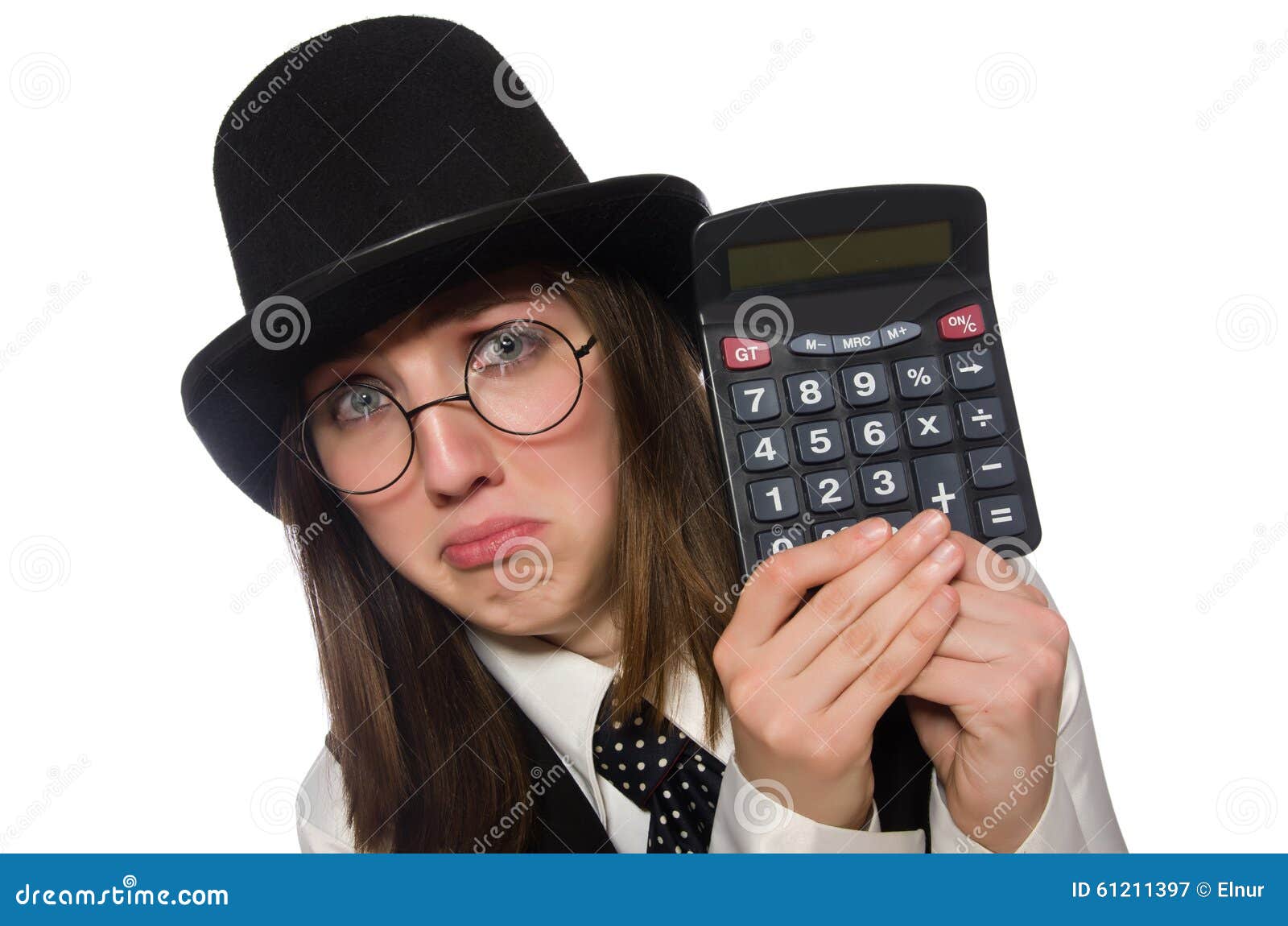 The Funny Woman with Calculator Isolated on White Stock Image - Image ...