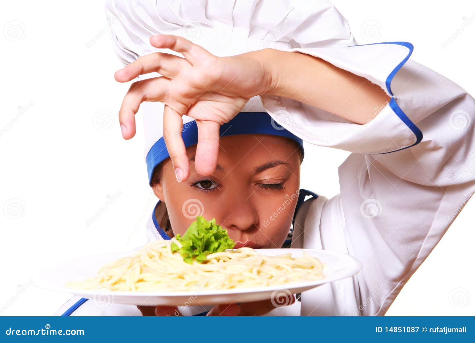 Funny woman chef on white stock image. Image of male - 14851087