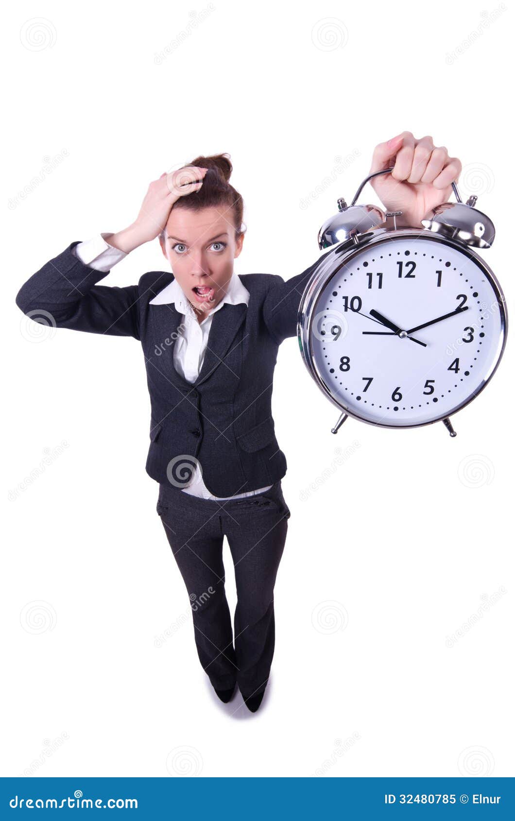 Funny woman with clock stock image. Image of businessman - 32480785