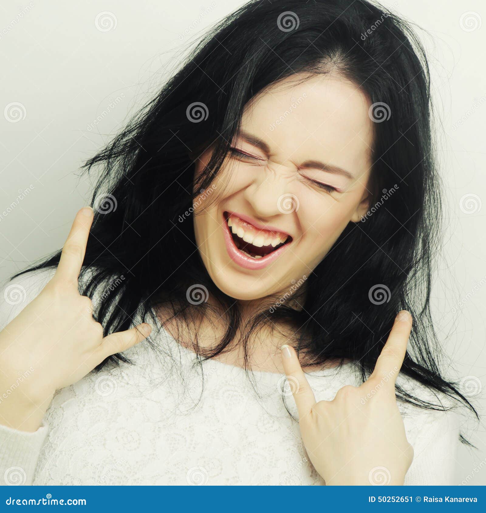 Funny Woman Doing Hand Sign Stock Image - Image of grimacing, cool ...