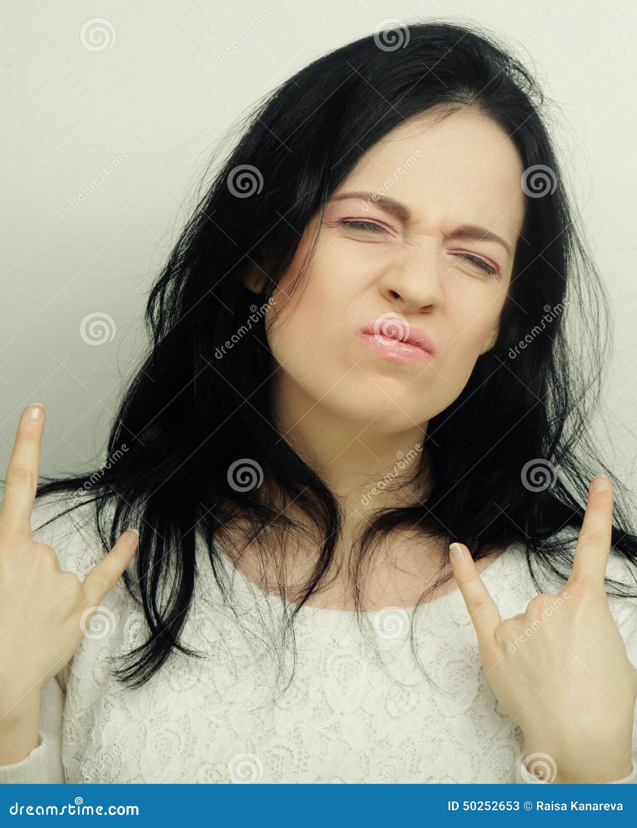 Funny Woman Doing Hand Sign Stock Image - Image of energy, enjoyment ...