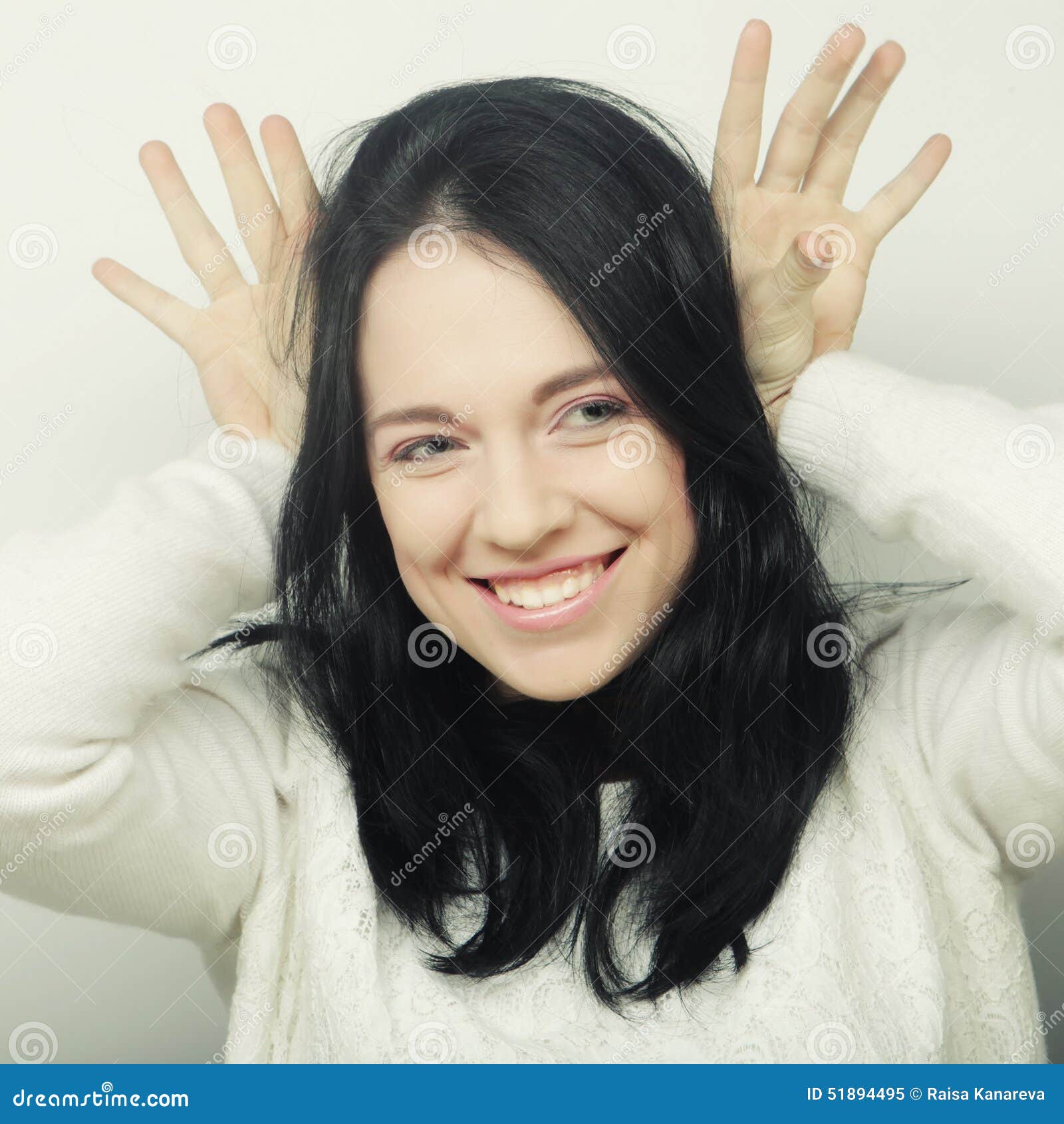 Funny Woman Doing Hand Sign Stock Image - Image of excitement, sign ...