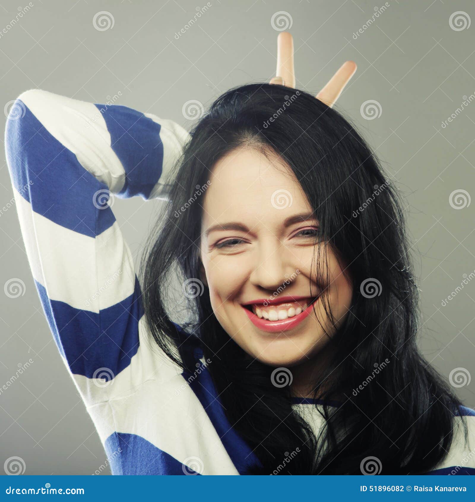 Funny Woman Doing Hand Sign Stock Photo - Image of women, laughing ...