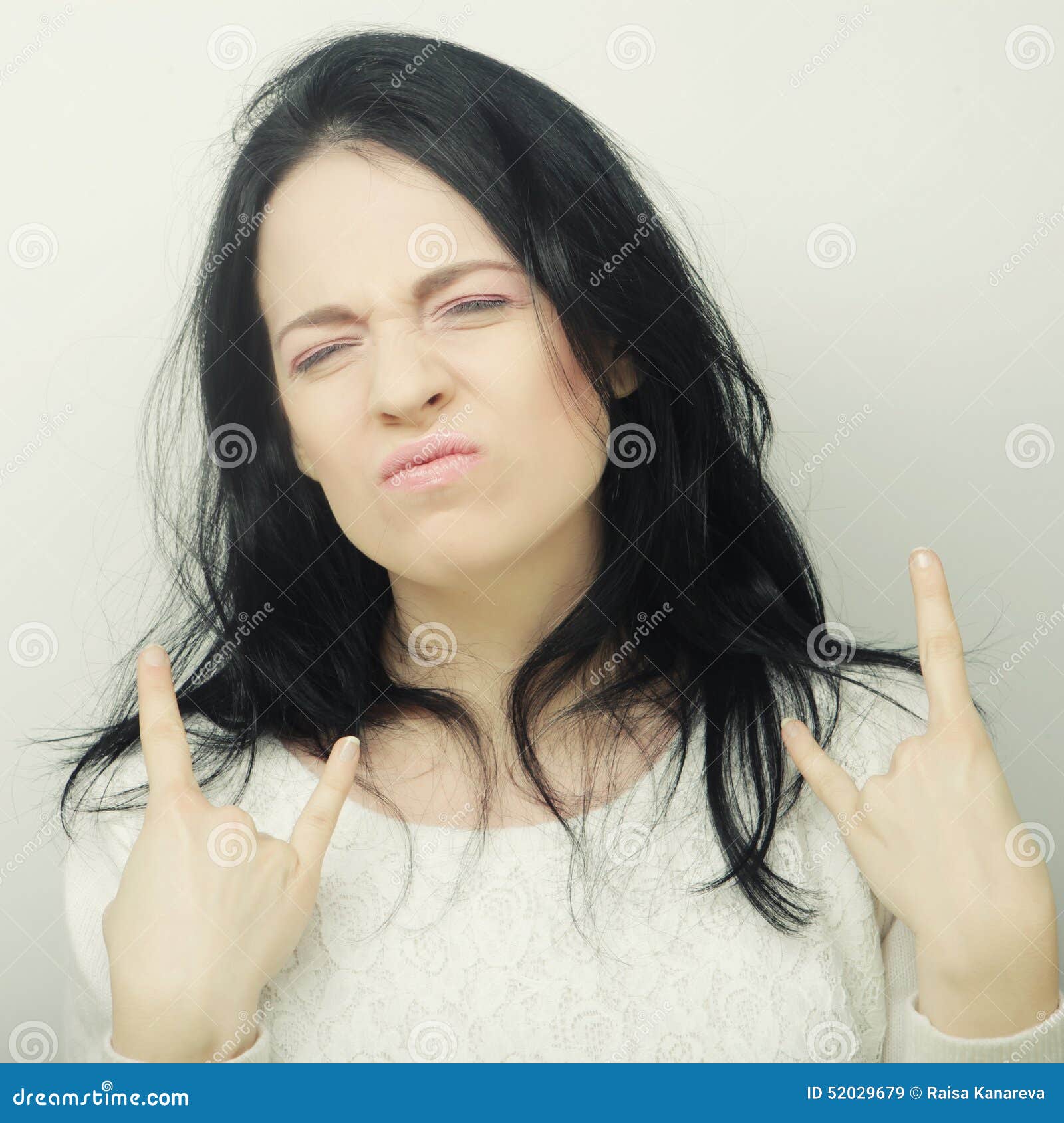 Funny Woman Doing Hand Sign Stock Image - Image of posing, rabbit: 52029679