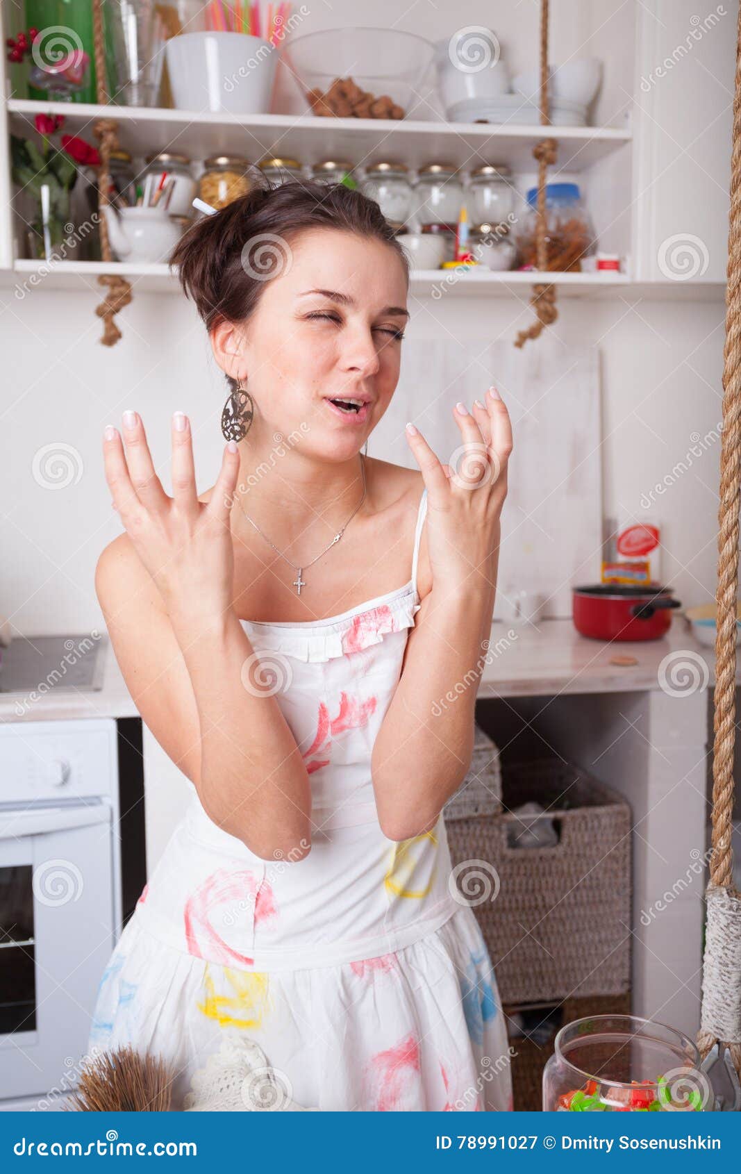 Funny woman in the kitchen stock image. Image of food - 78991027