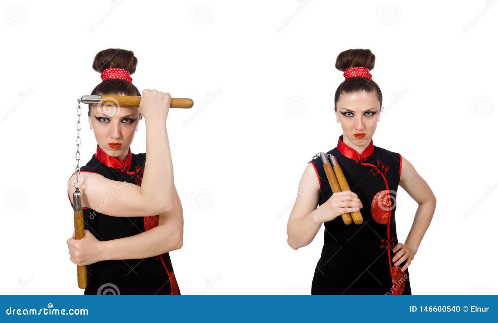 The Funny Woman with Nunchucks Isolated on White Stock Photo - Image of ...