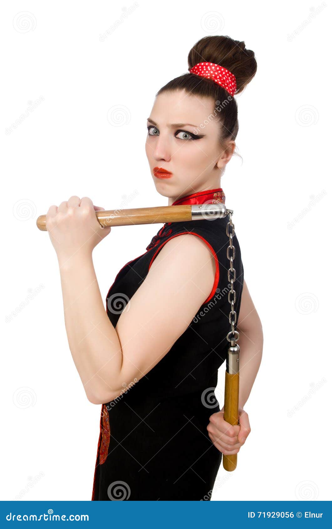 The Funny Woman with Nunchucks Isolated on White Stock Photo - Image of ...