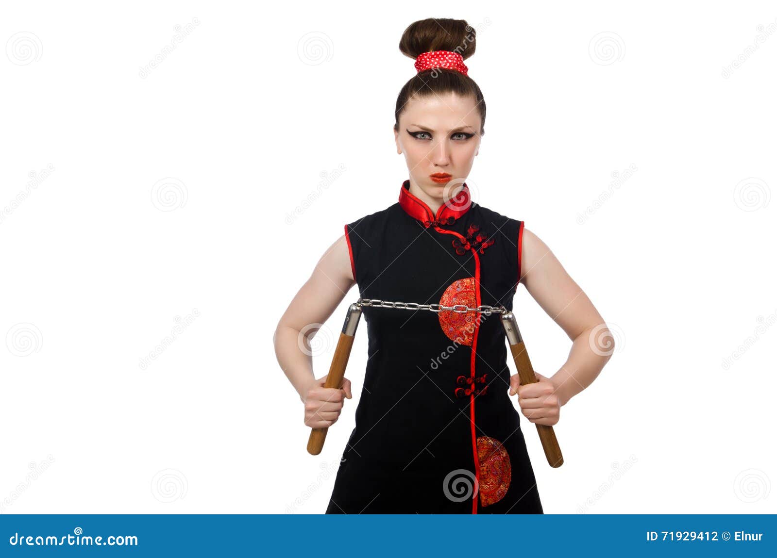 The Funny Woman with Nunchucks Isolated on White Stock Photo - Image of ...