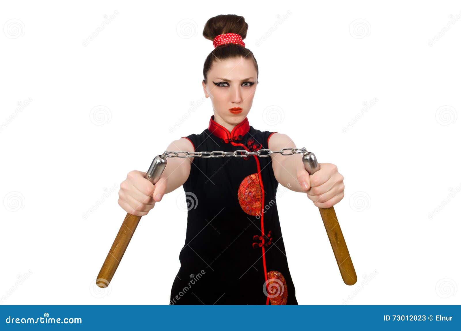 The Funny Woman with Nunchucks Isolated on White Stock Image - Image of ...