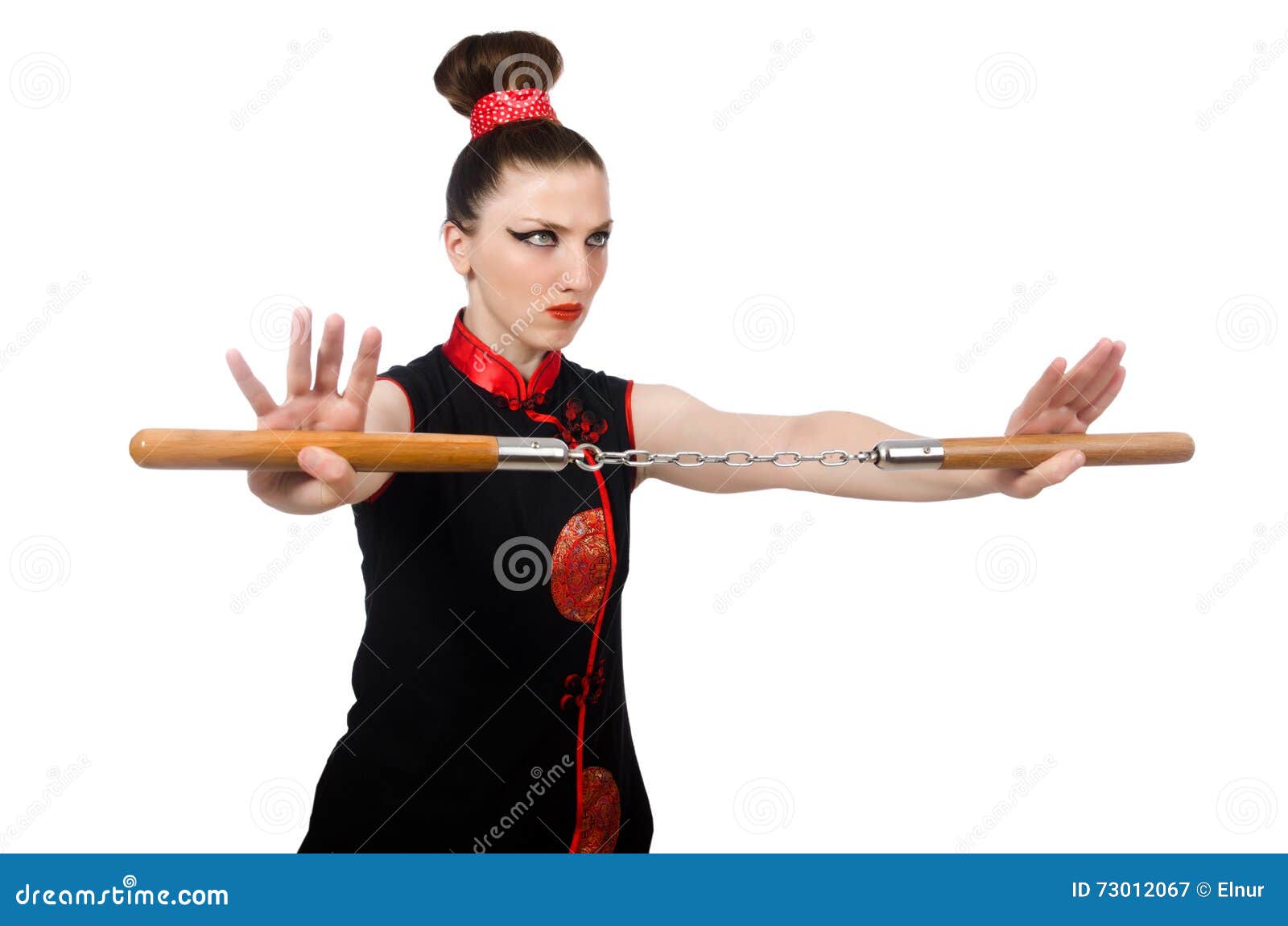 The Funny Woman with Nunchucks Isolated on White Stock Image - Image of ...