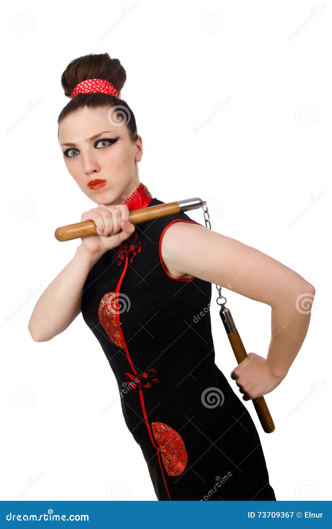 The Funny Woman with Nunchucks Isolated on White Stock Image - Image of ...