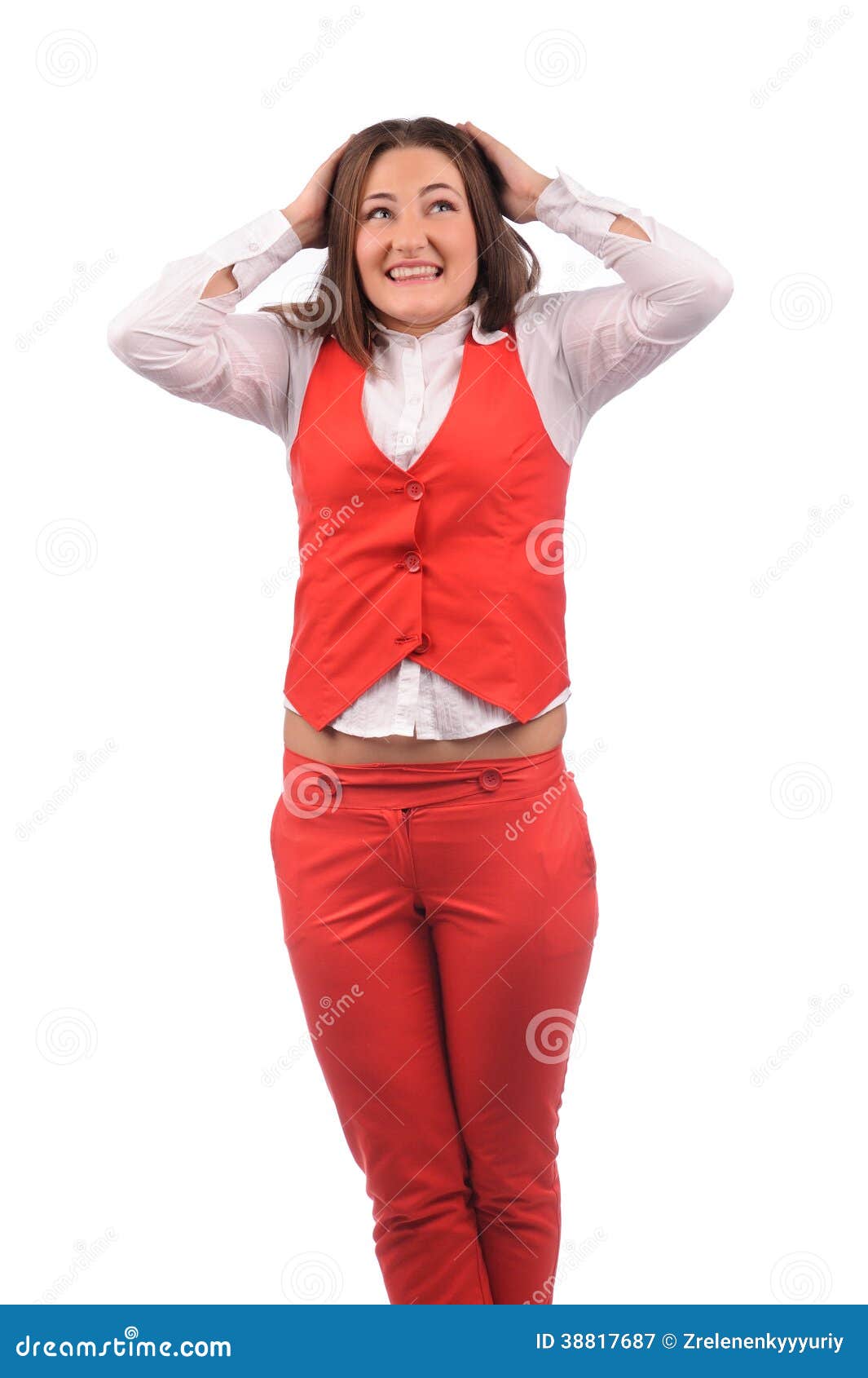 Funny woman in red jacket stock image. Image of cheerful - 38817687