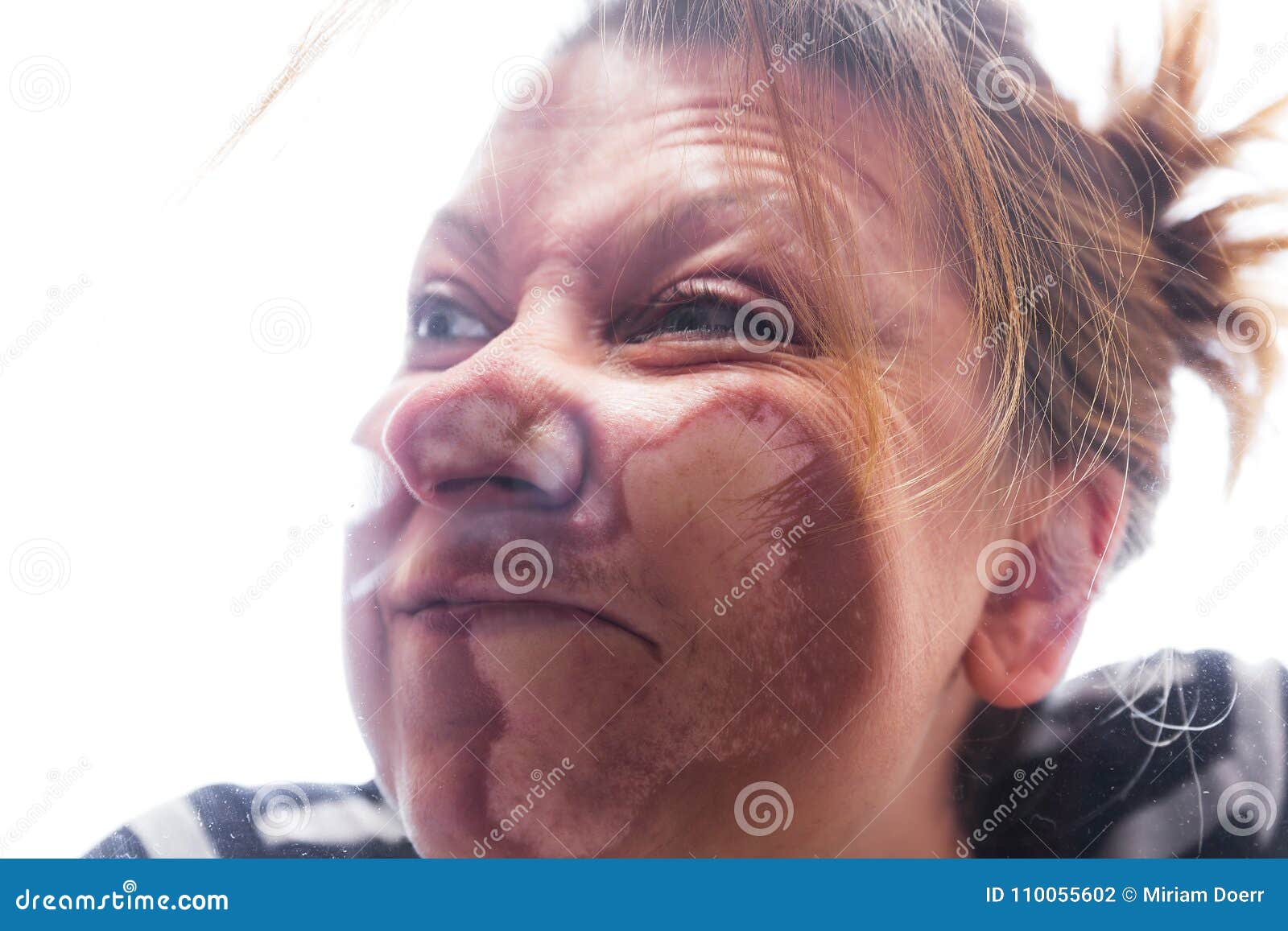 Funny Woman Smashed Against Pane Stock Photo - Image of mouth, view ...
