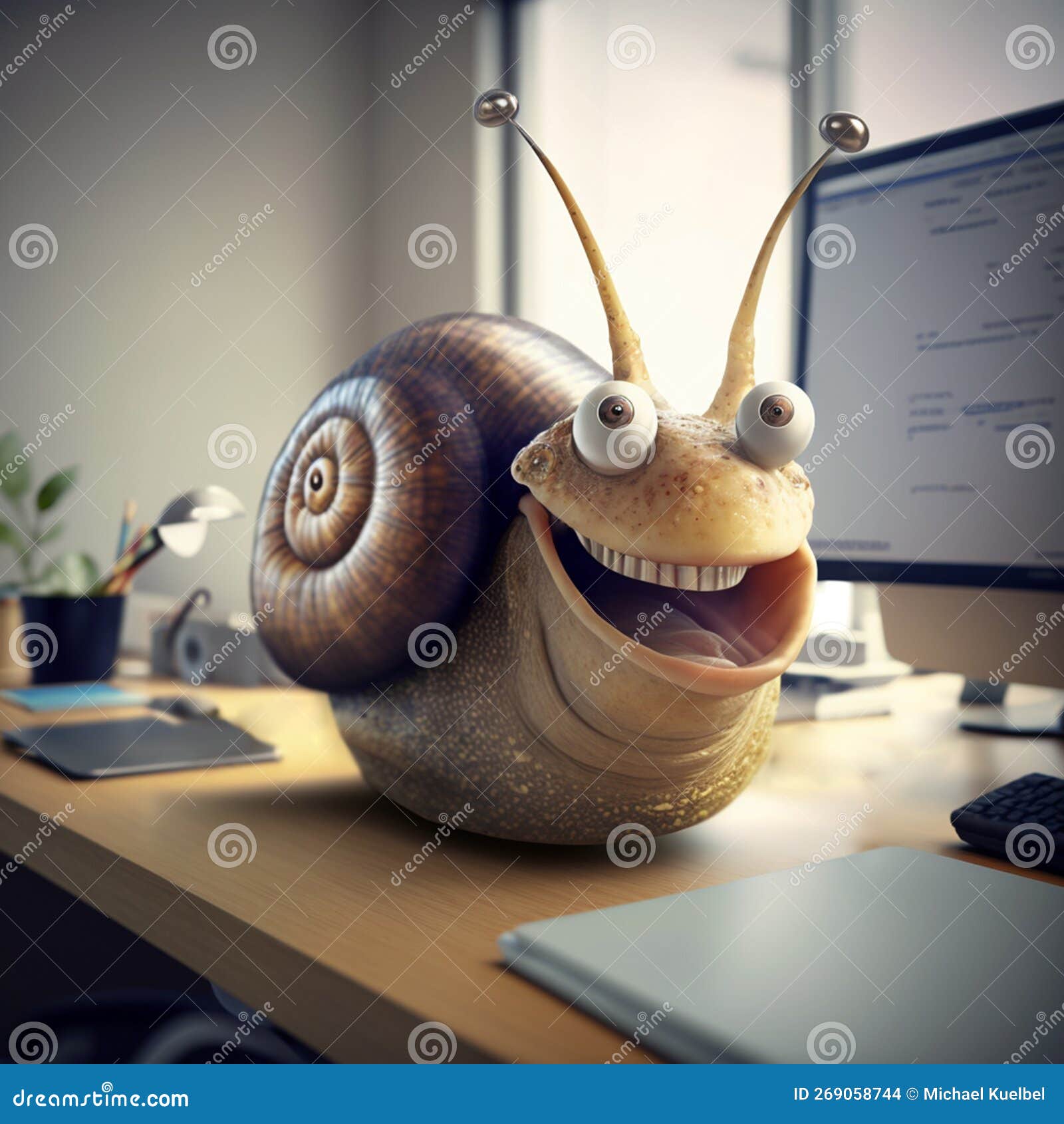 A Funny Workaholic Snail at Office Work Stock Illustration ...