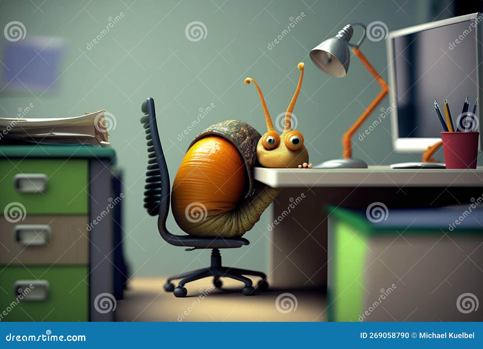 A Funny Workaholic Snail at Office Work Stock Illustration ...