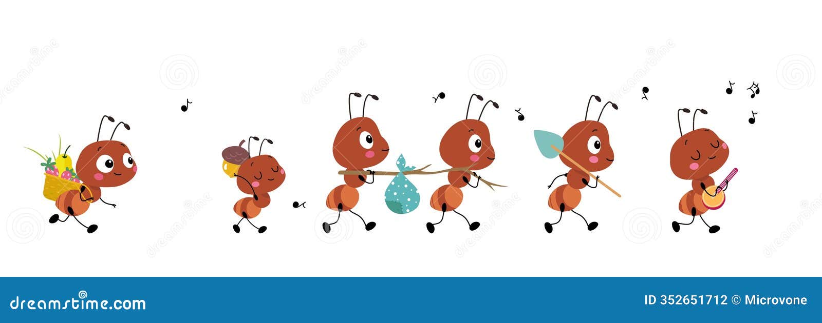 Funny Working Ants Characters. Cartoon Ant Walk One after Another and ...
