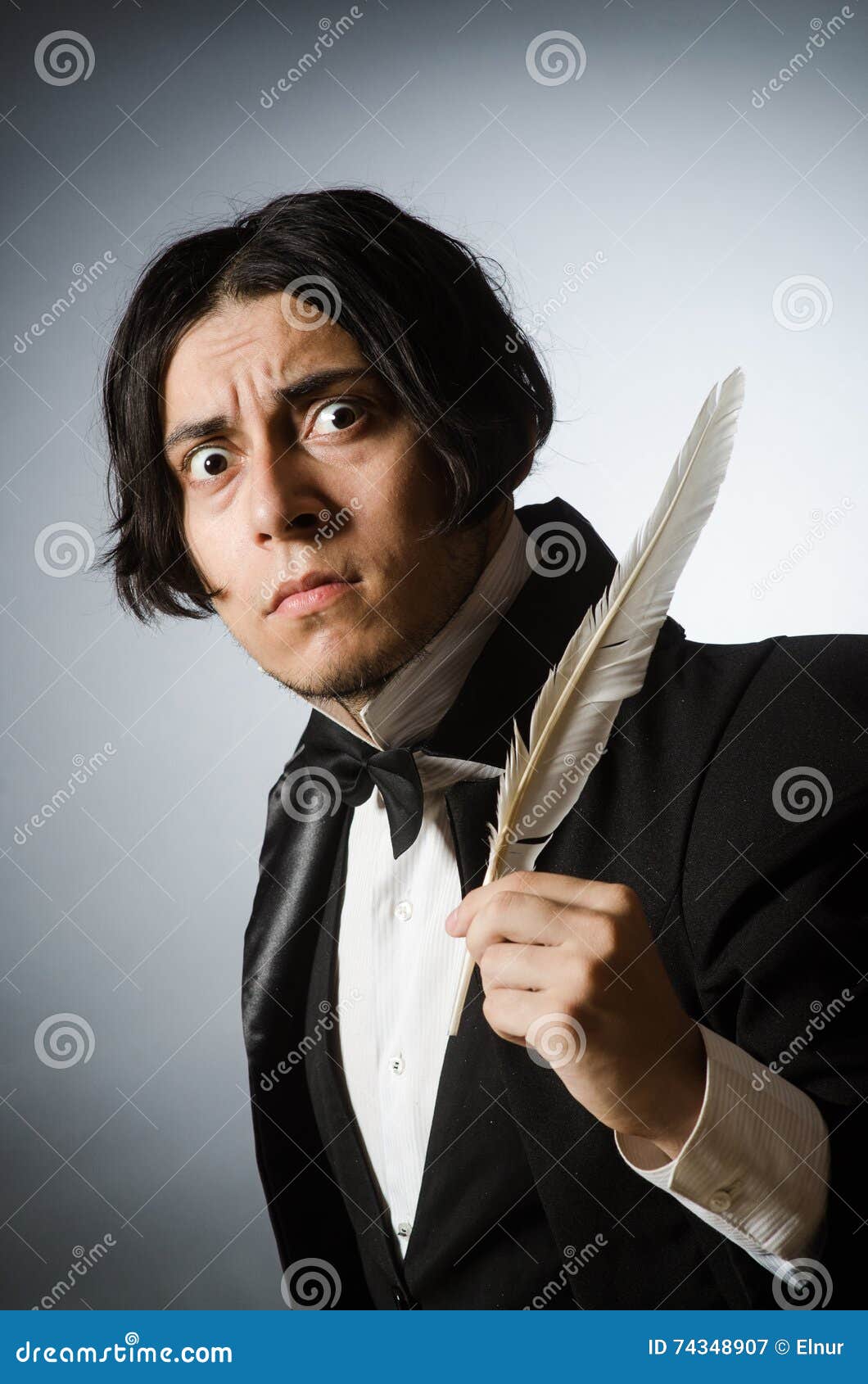 The Funny Writer with Quill in Vintage Concept Stock Image - Image of ...