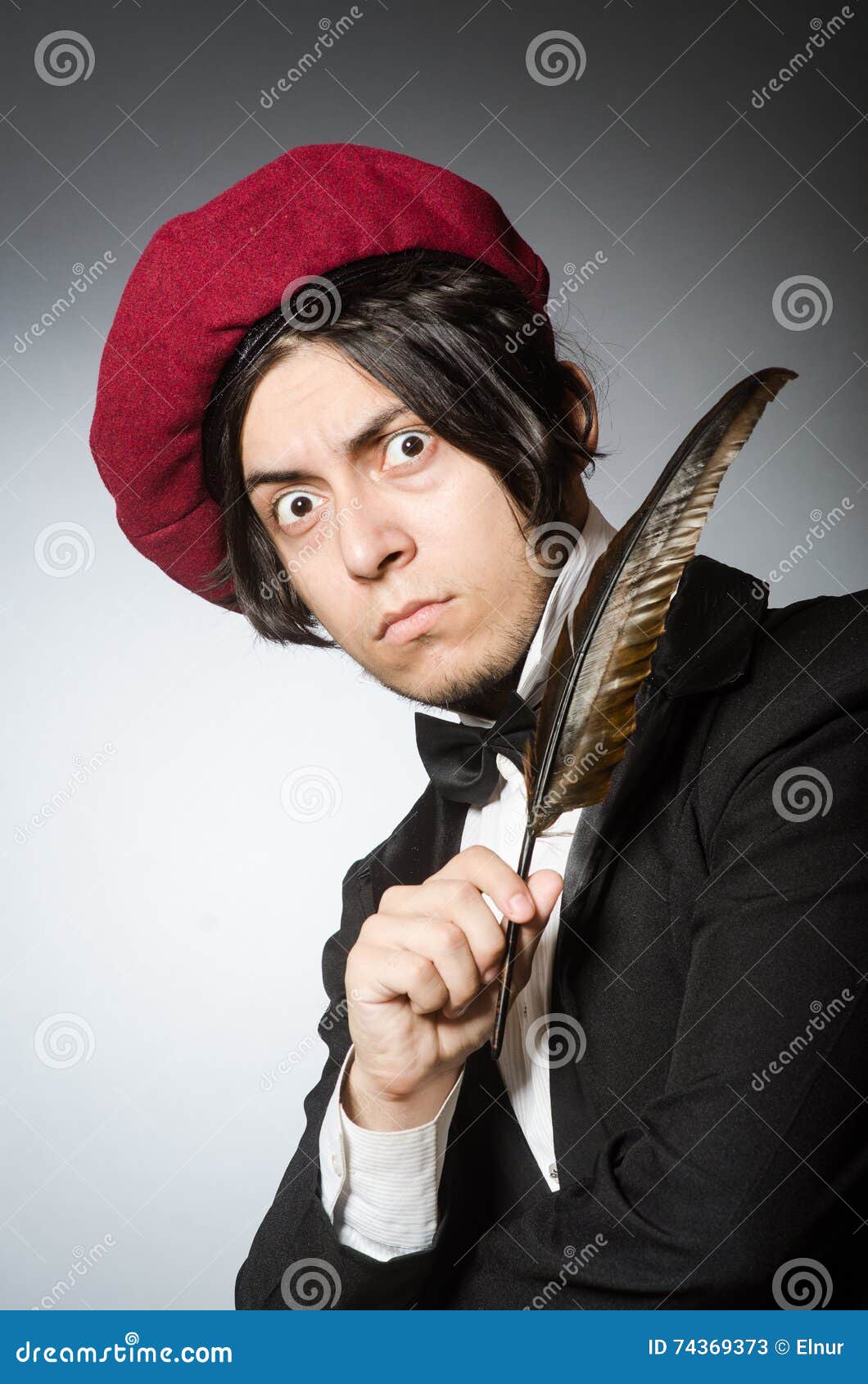 The Funny Writer with Quill in Vintage Concept Stock Image - Image of ...
