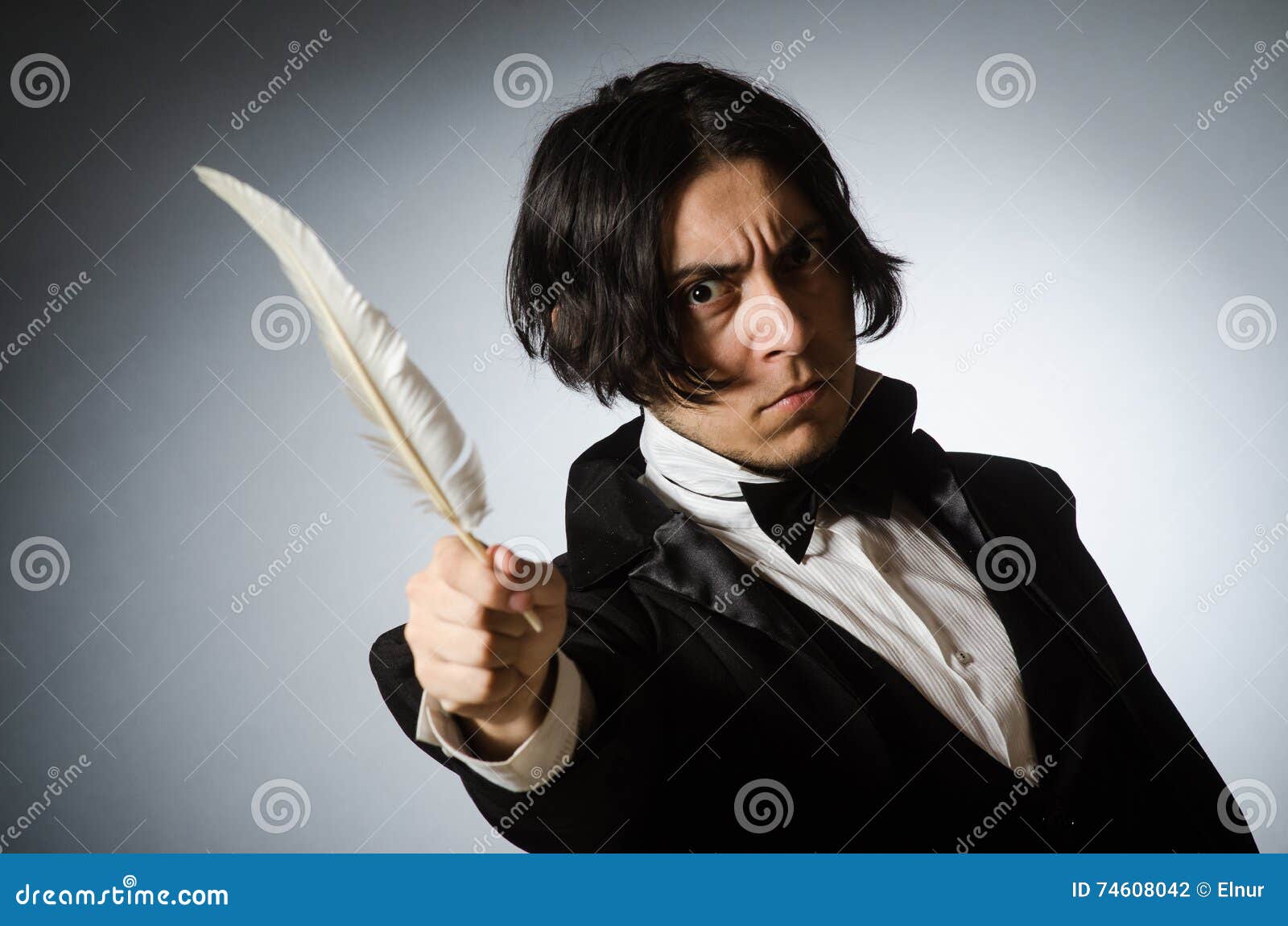 The Funny Writer with Quill in Vintage Concept Stock Photo - Image of ...