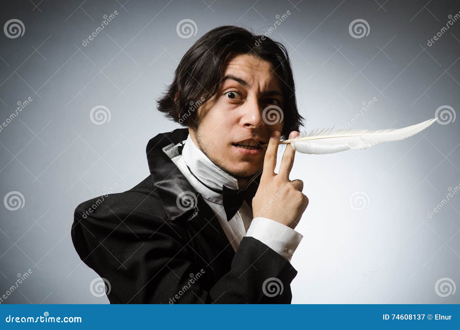 The Funny Writer with Quill in Vintage Concept Stock Image - Image of ...