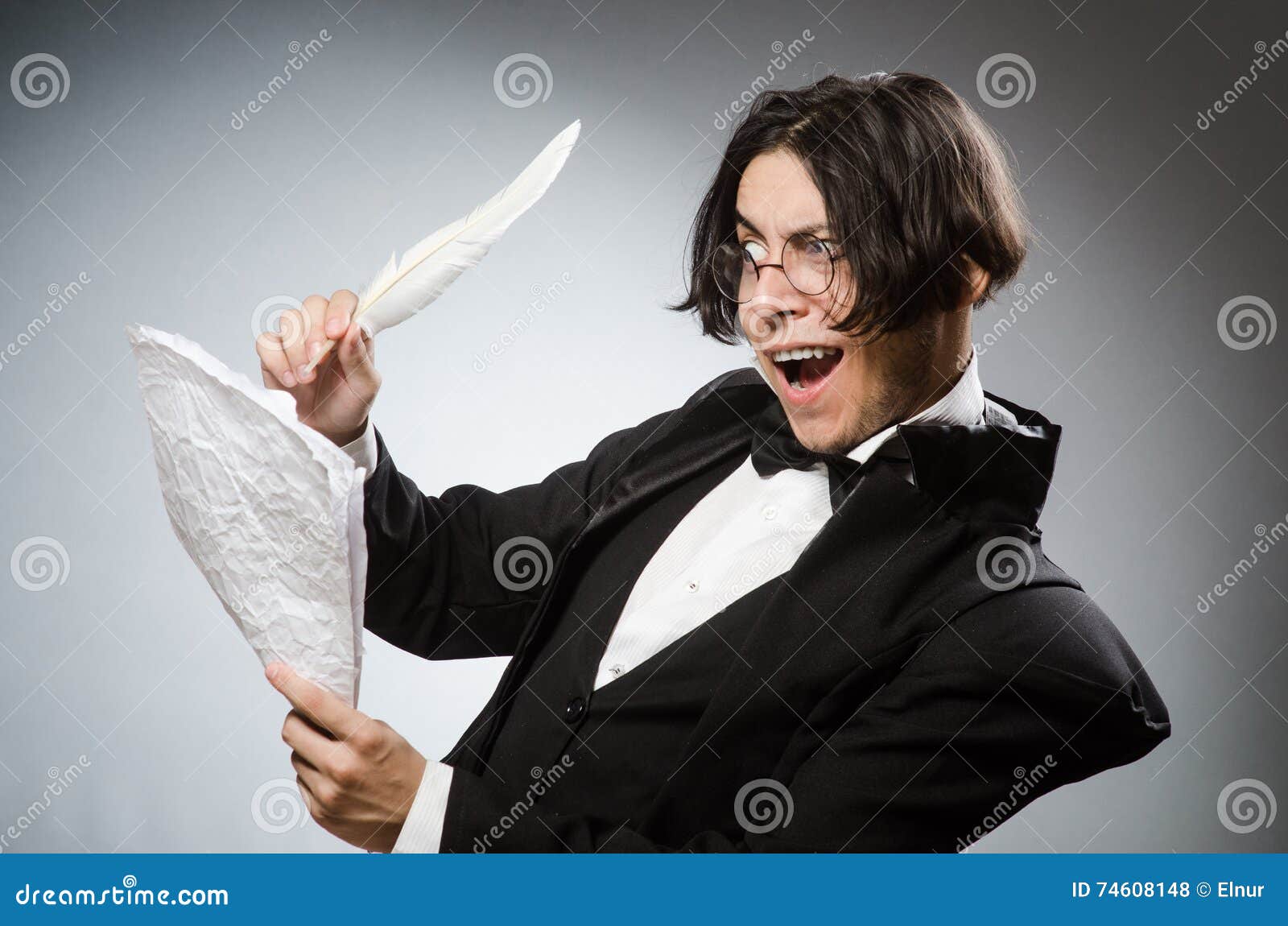 The Funny Writer with Quill in Vintage Concept Stock Photo - Image of ...