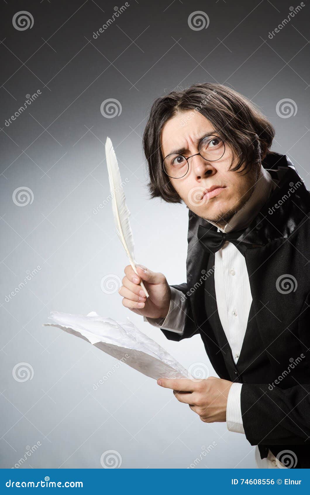 The Funny Writer with Quill in Vintage Concept Stock Photo - Image of ...